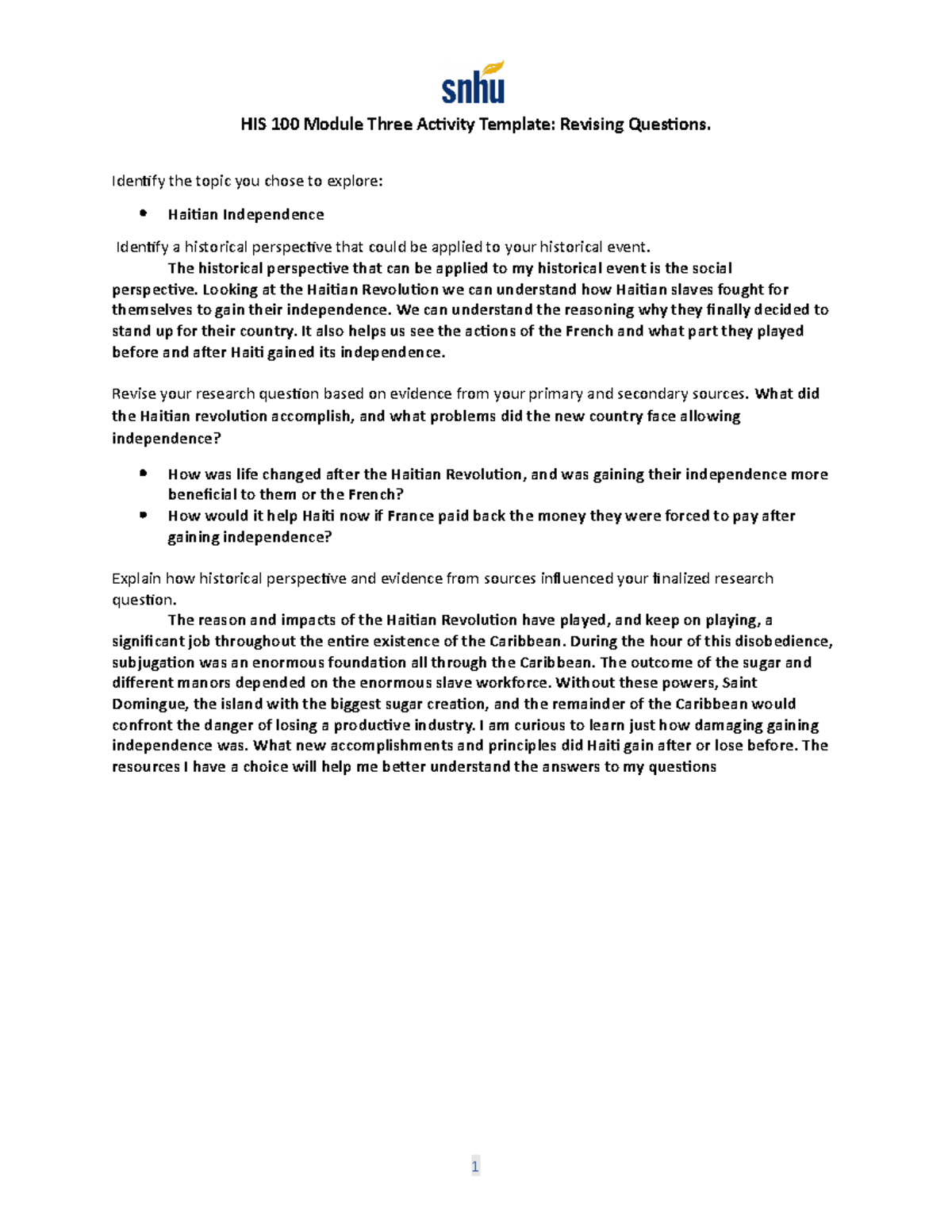 Module 3.2 Revising Questions - HIS 100 Module Three Activity Template ...