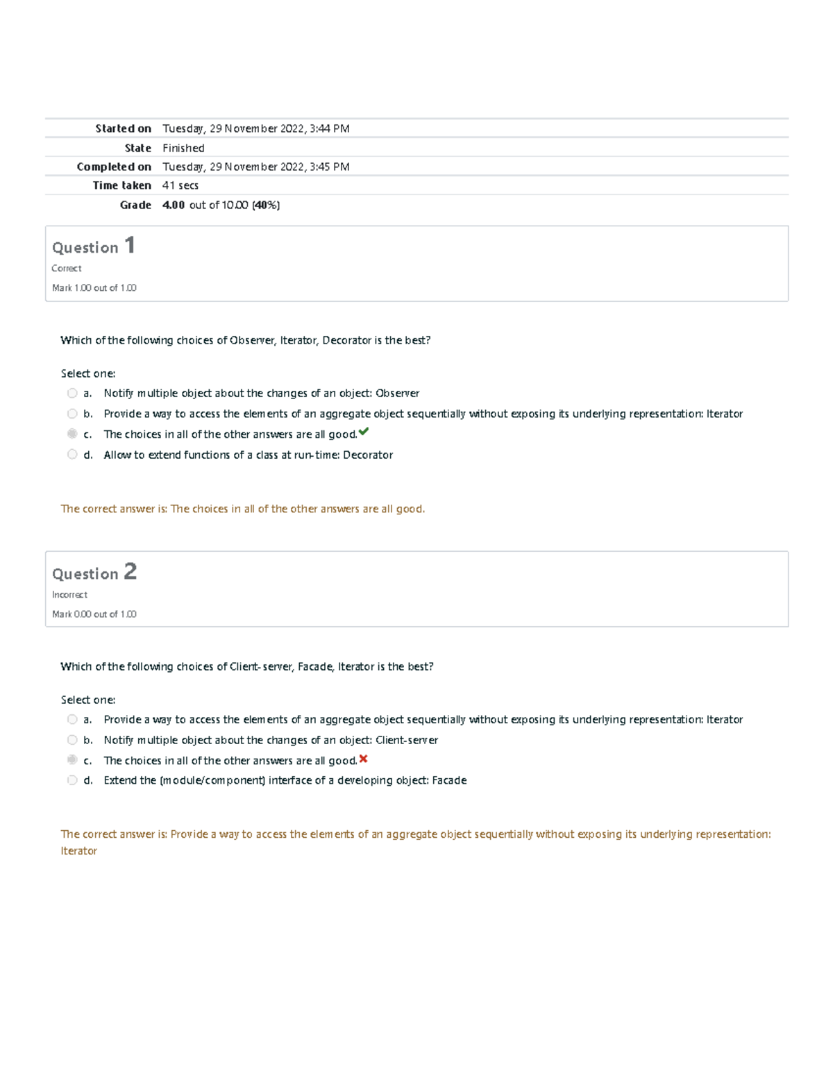 Quiz 09.2 - Design Patterns and Software Architecture - Studocu