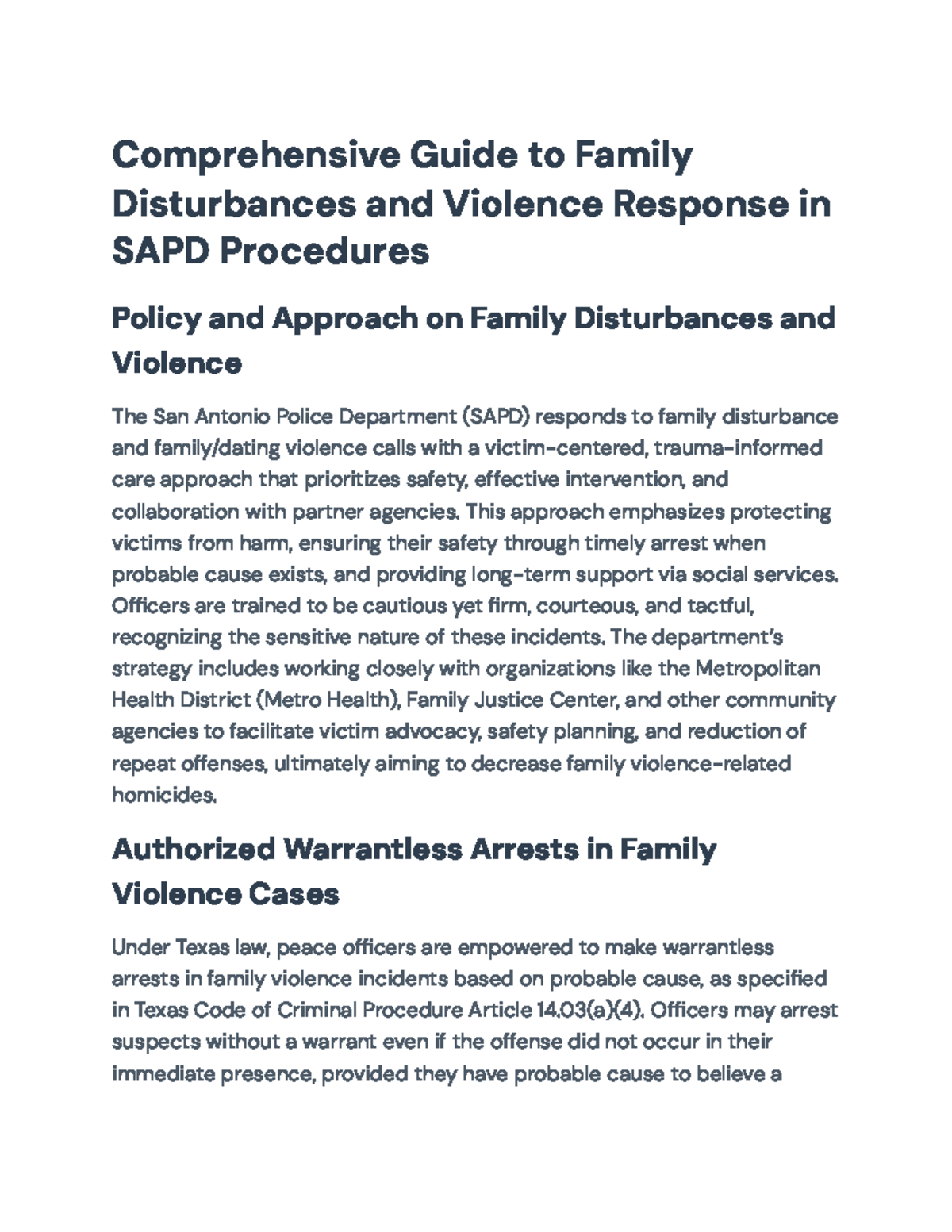 Comprehensive Guide to Family Disturbances & Violence Response - SAPD ...