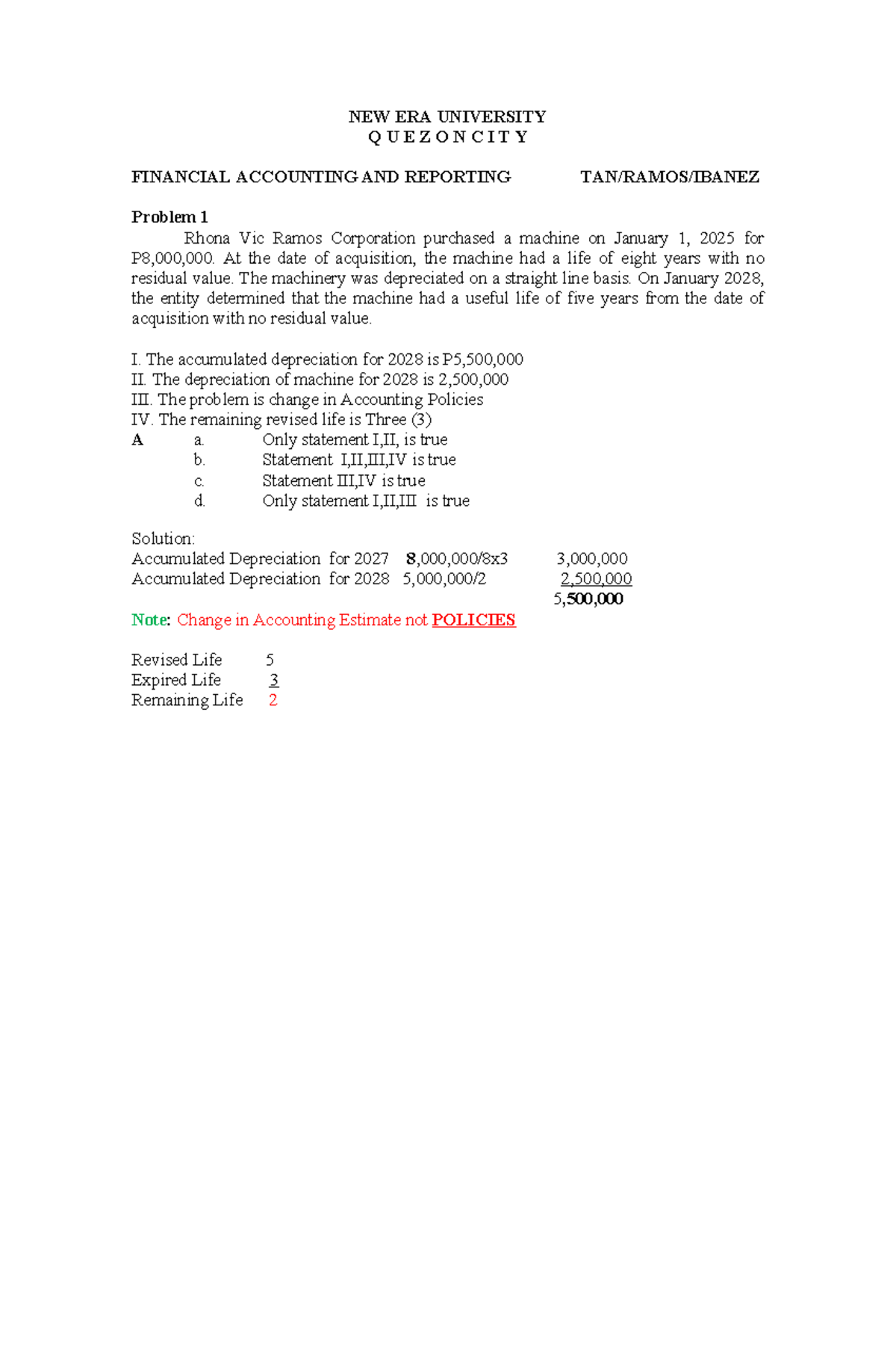 FAR Problem: Rhona Vic Ramos Corp. Machine Depreciation Analysis - Studocu