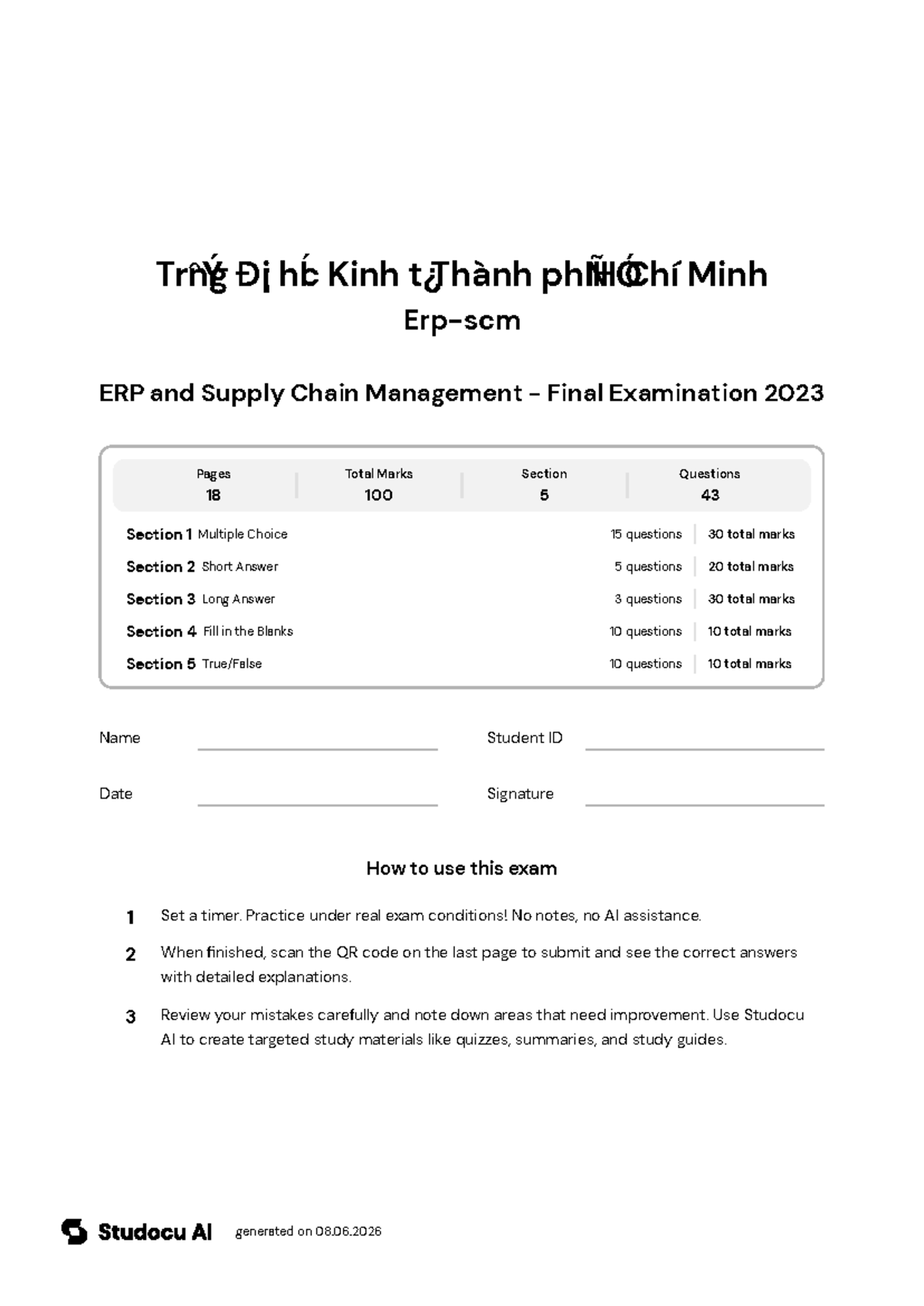 ERP-SCM Final Exam 2023 - Studocu