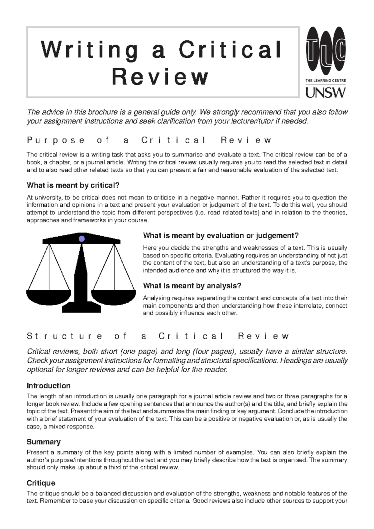 Introduction to Critical Review: Guidelines and Structure - Studocu