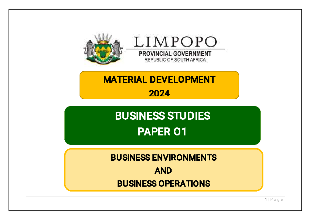 BUSINESS STUDIES GRADE 12: ENVIRONMENTS & OPERATIONS NOTES - Studocu