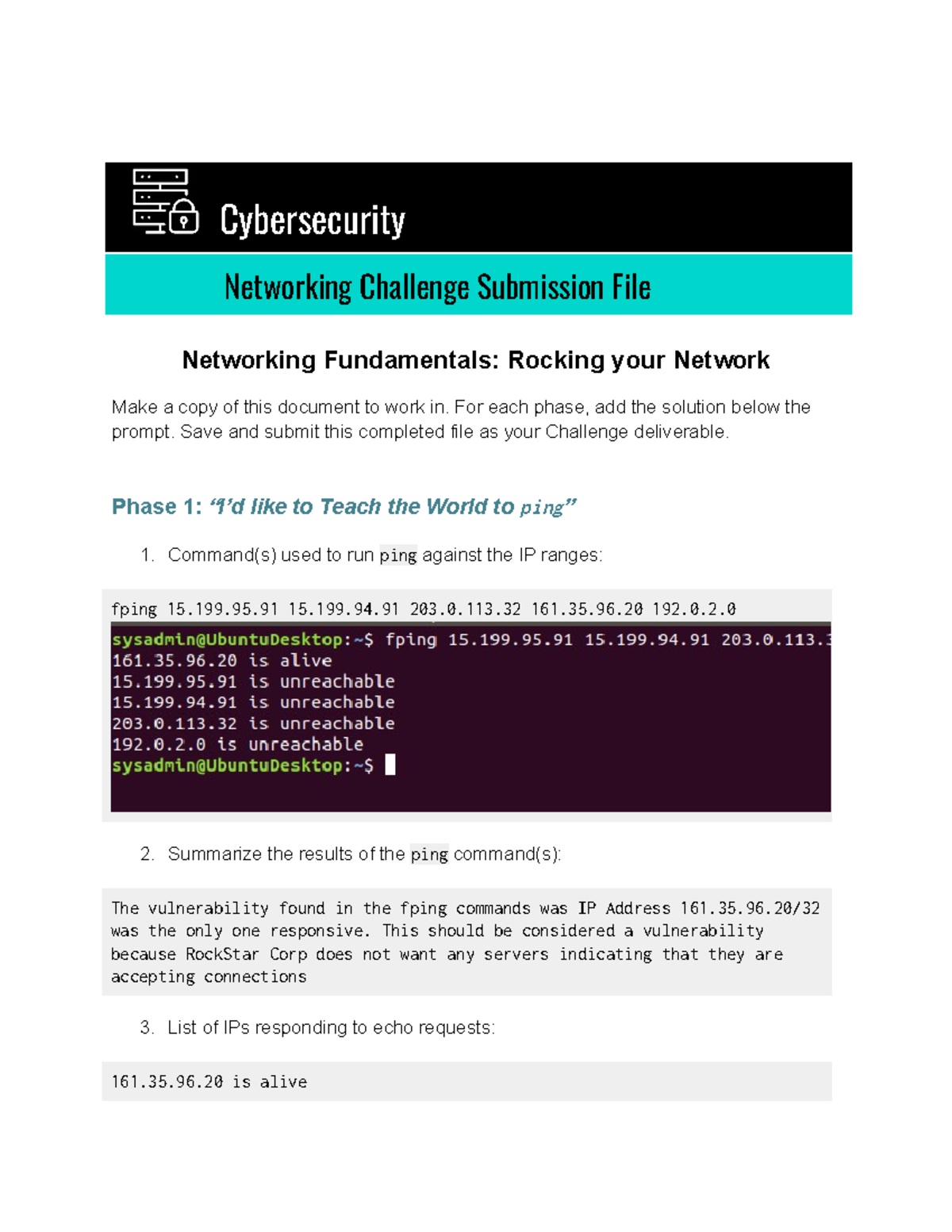 Networking Challenge Submission: Rock Your Network (Cybersecurity ...