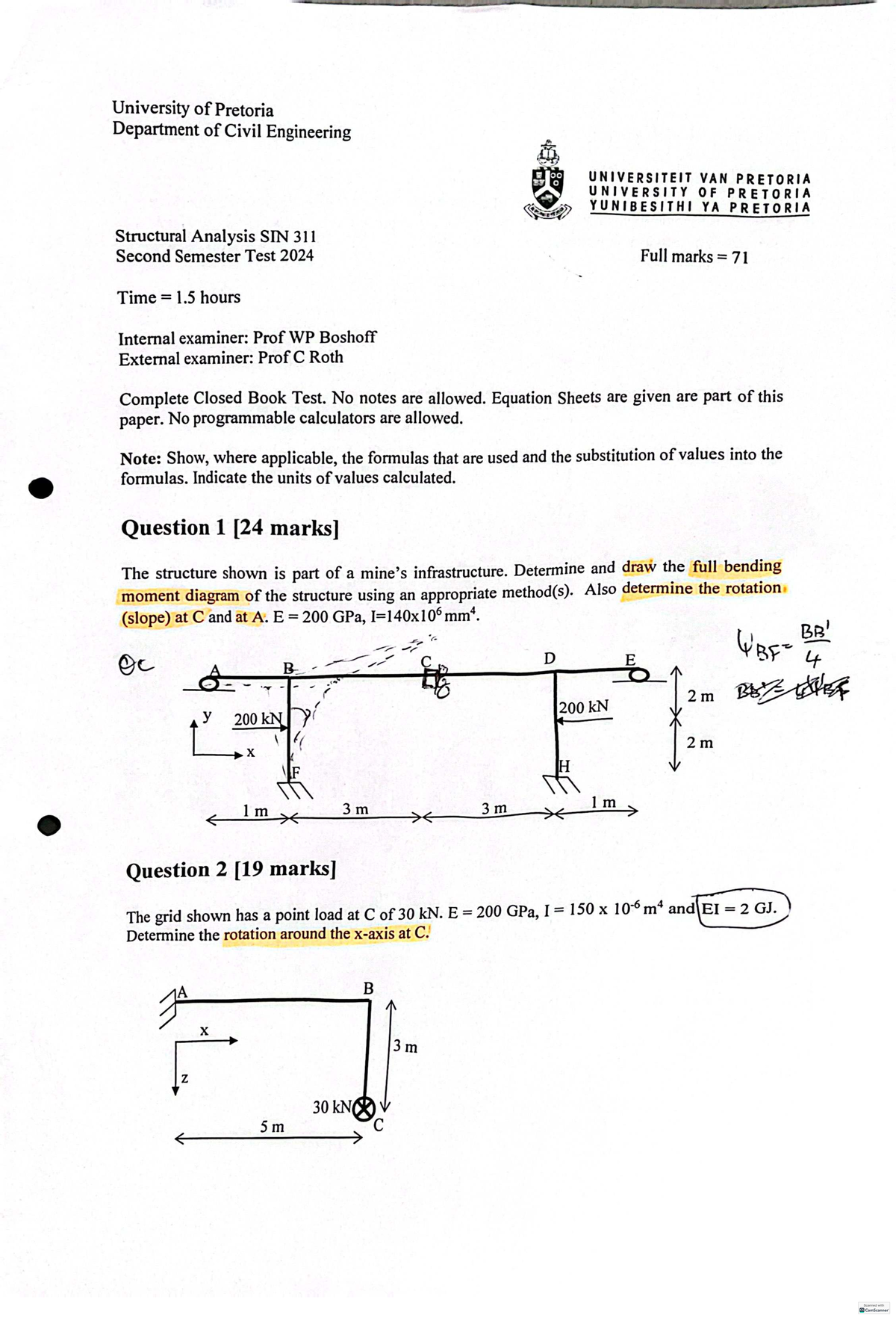 Structural Analysis SIN 311 Second Semester Test 2024 Guide - Studocu