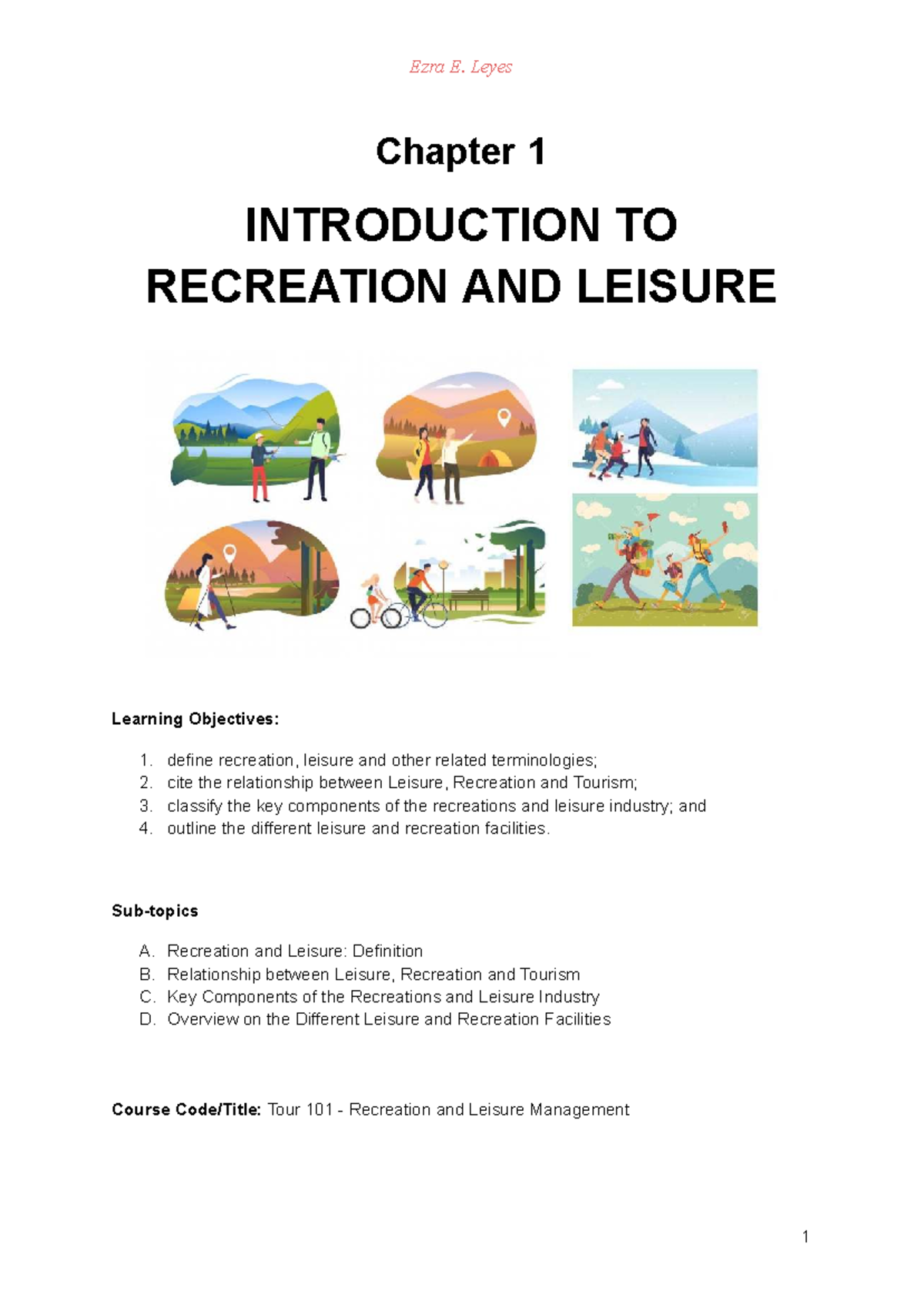 Chapter 1 - Introduction to Recreation and Leisure (Tour 101) - Studocu