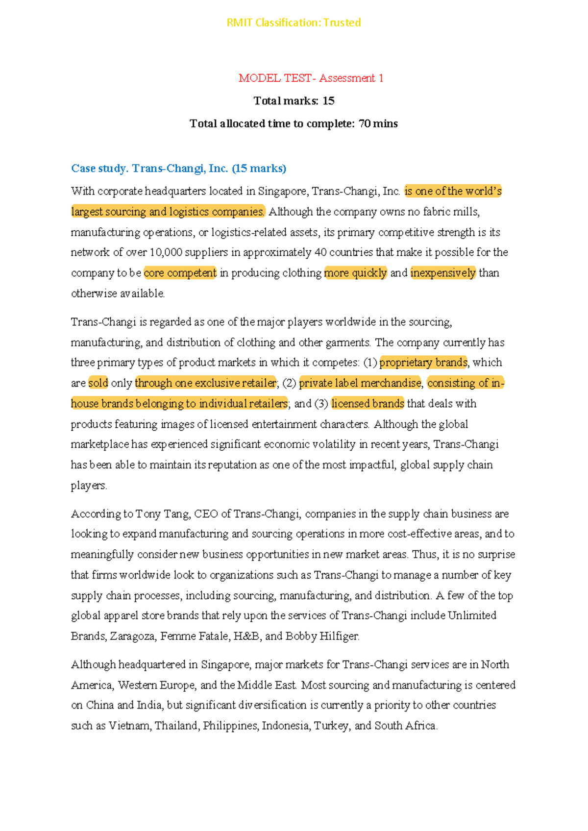 Assessment 1: Case Study on Trans-Changi Logistics Management - Studocu