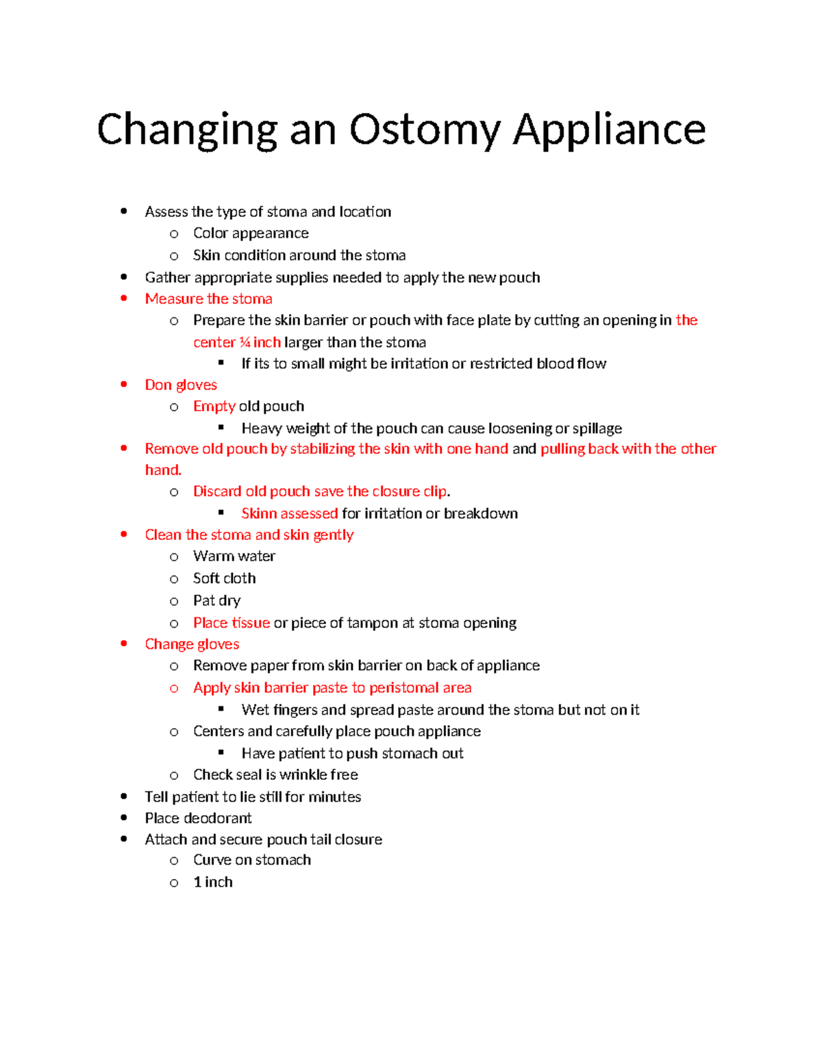 Changing an Ostomy Appliance: Procedure and Care Guidelines - Studocu