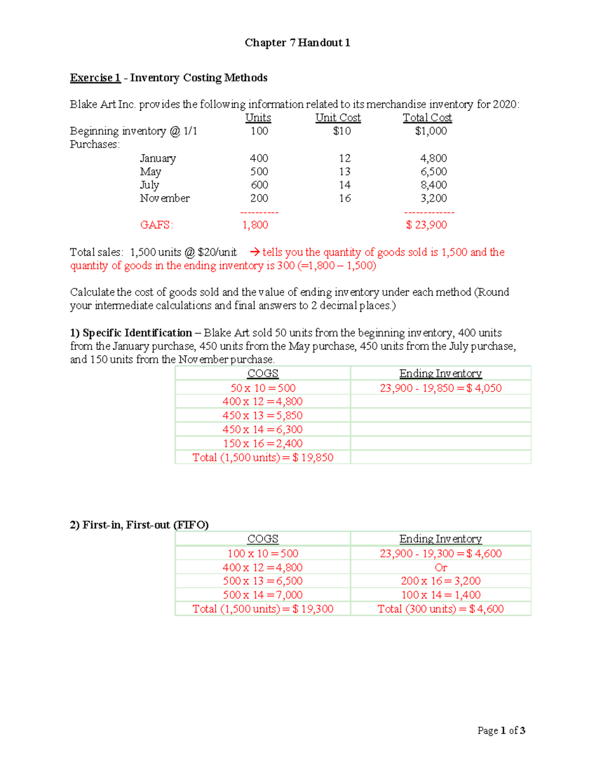 ACCT1201 Chapter 7 Inventory Costing Methods & Ratios Solutions - Studocu