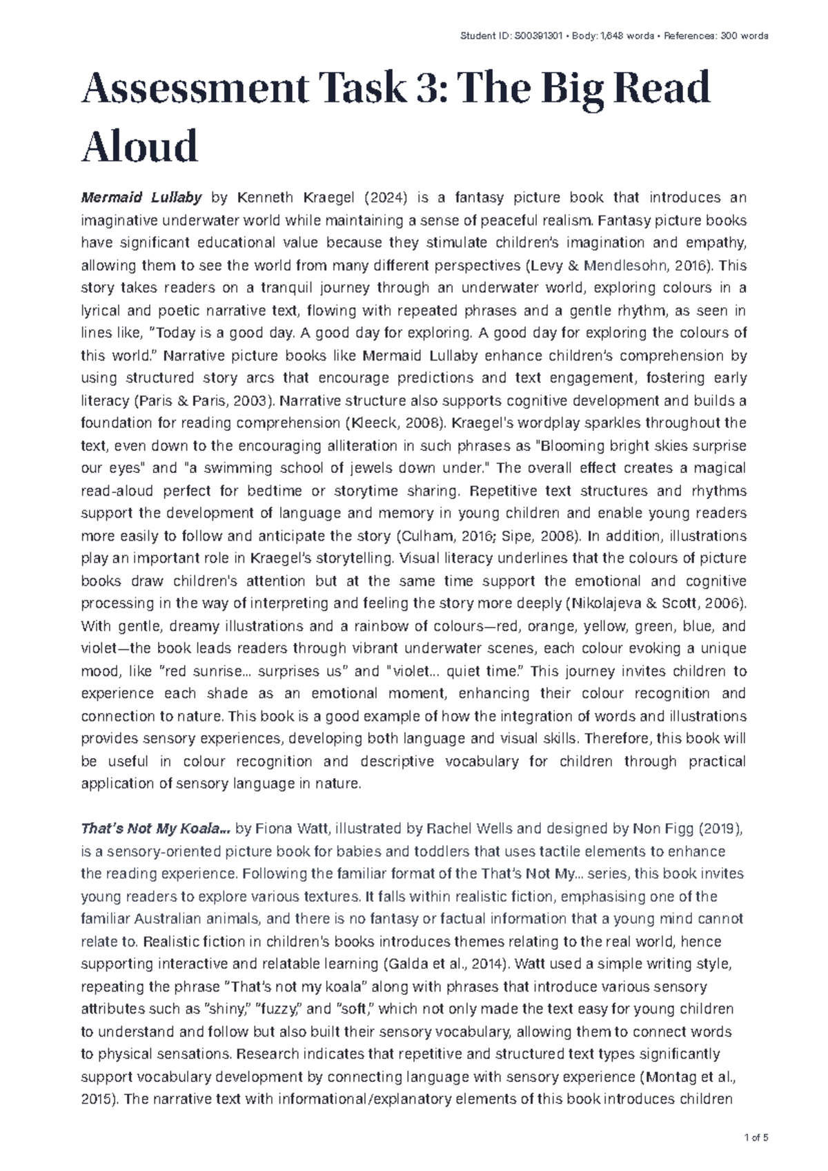 EDEN102 - Assessment Task 3: The Big Read Aloud Analysis - Studocu