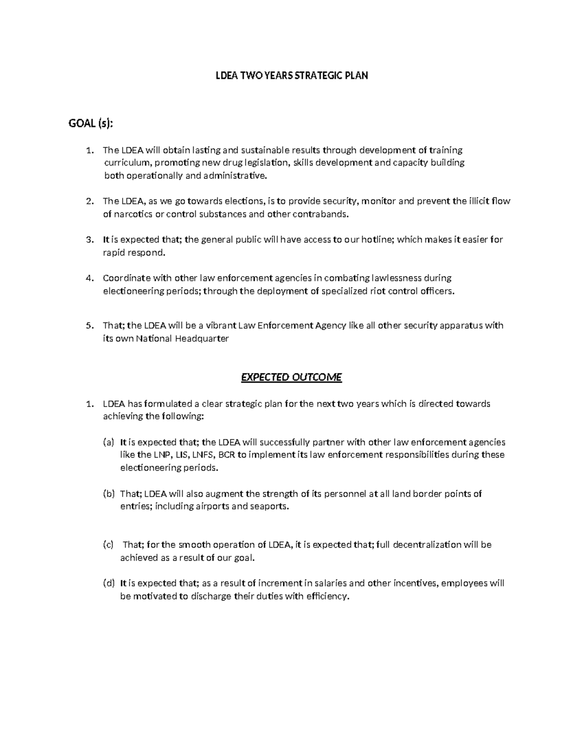 LDEA 2-Year Strategic Plan: Goals & Expected Outcomes - Studocu