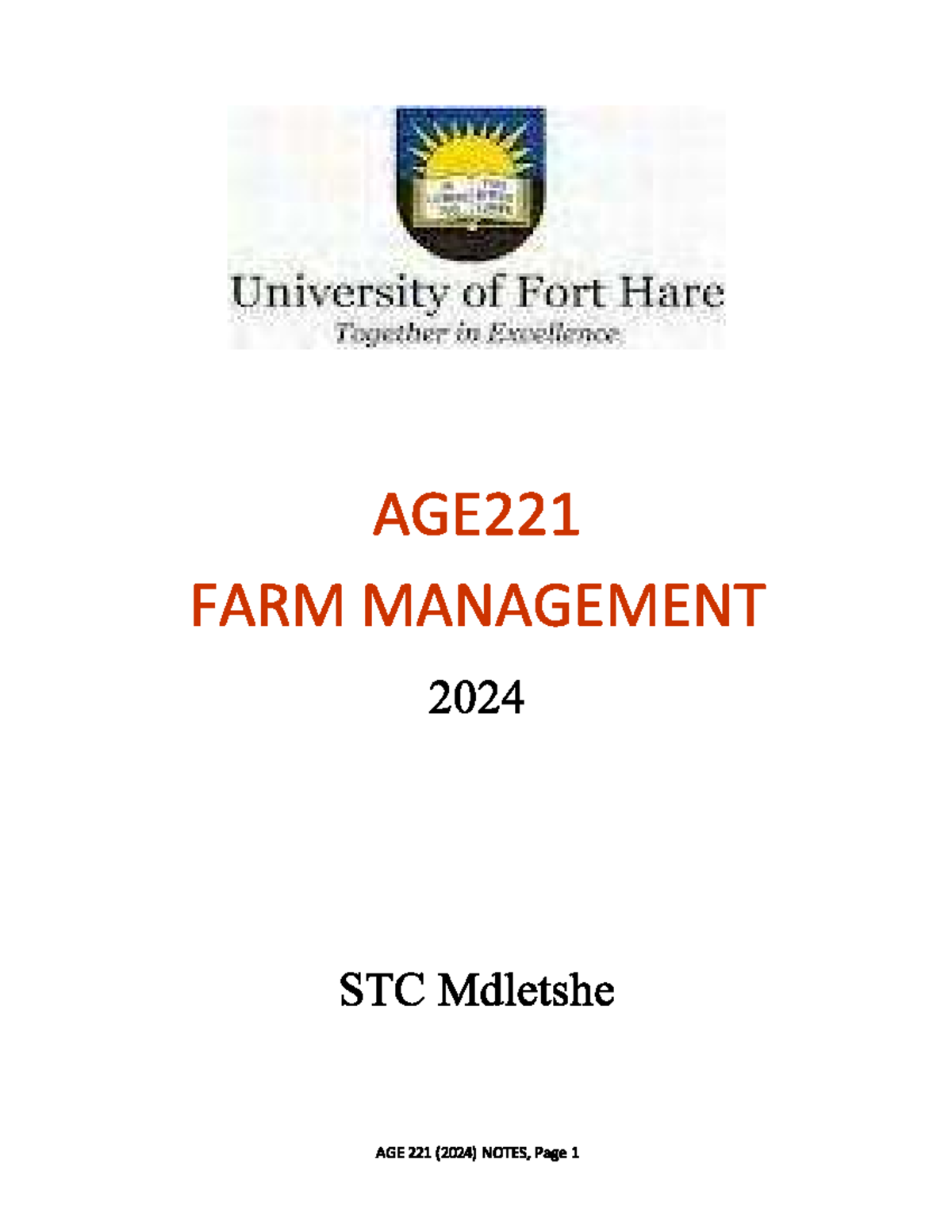 AGE 221 Farm Management Notes for Second Year Students (2024) - Studocu