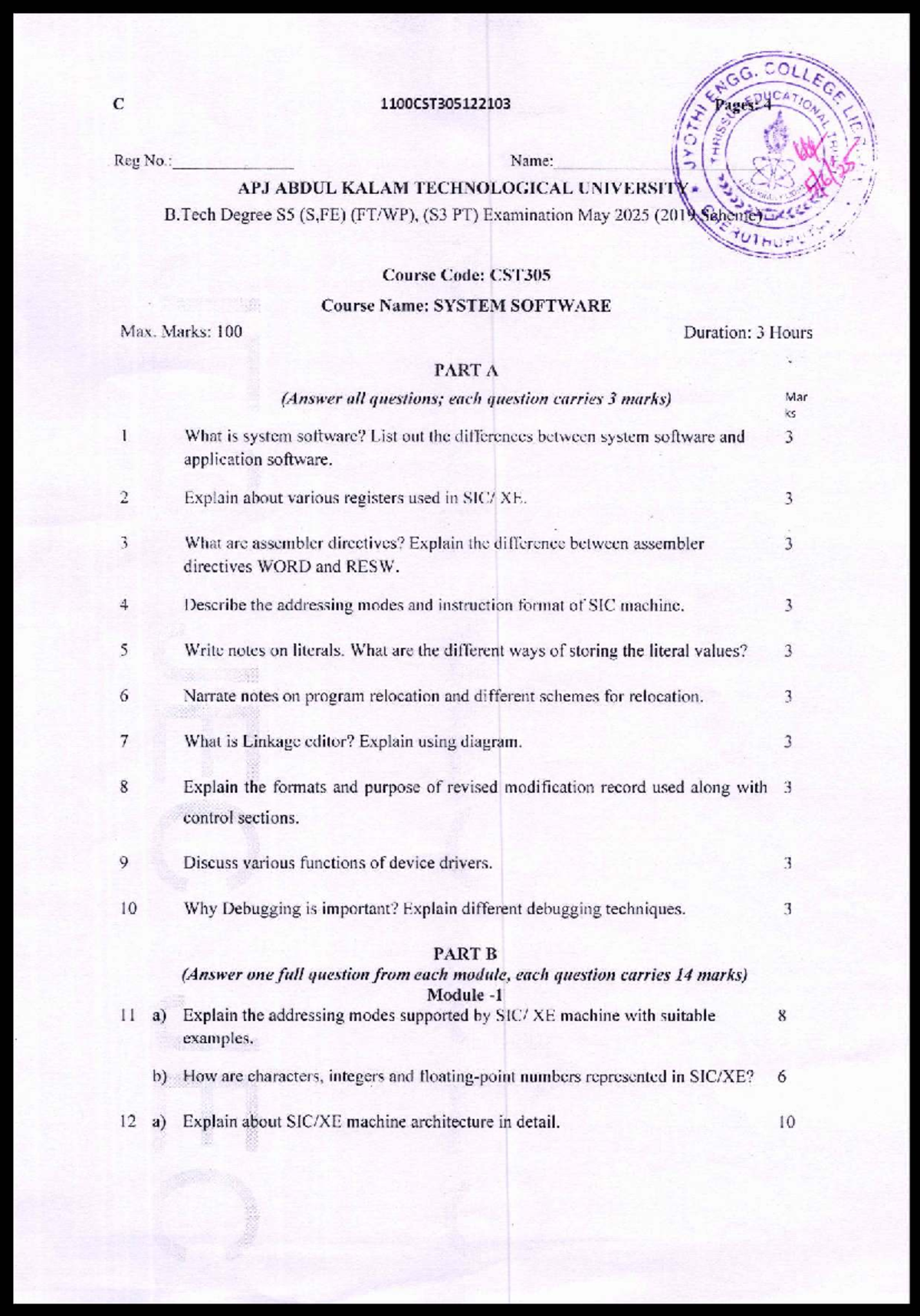 CST305 System Software - Previous Year Questions (PYQ) - Studocu