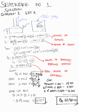 SW Solutions 1 2 - SEATWORK NO . 1 SOLUTION QUESTION 1: SETA 5(12) = 1 1 (10) 225mg 350 A Vp = 8 ...