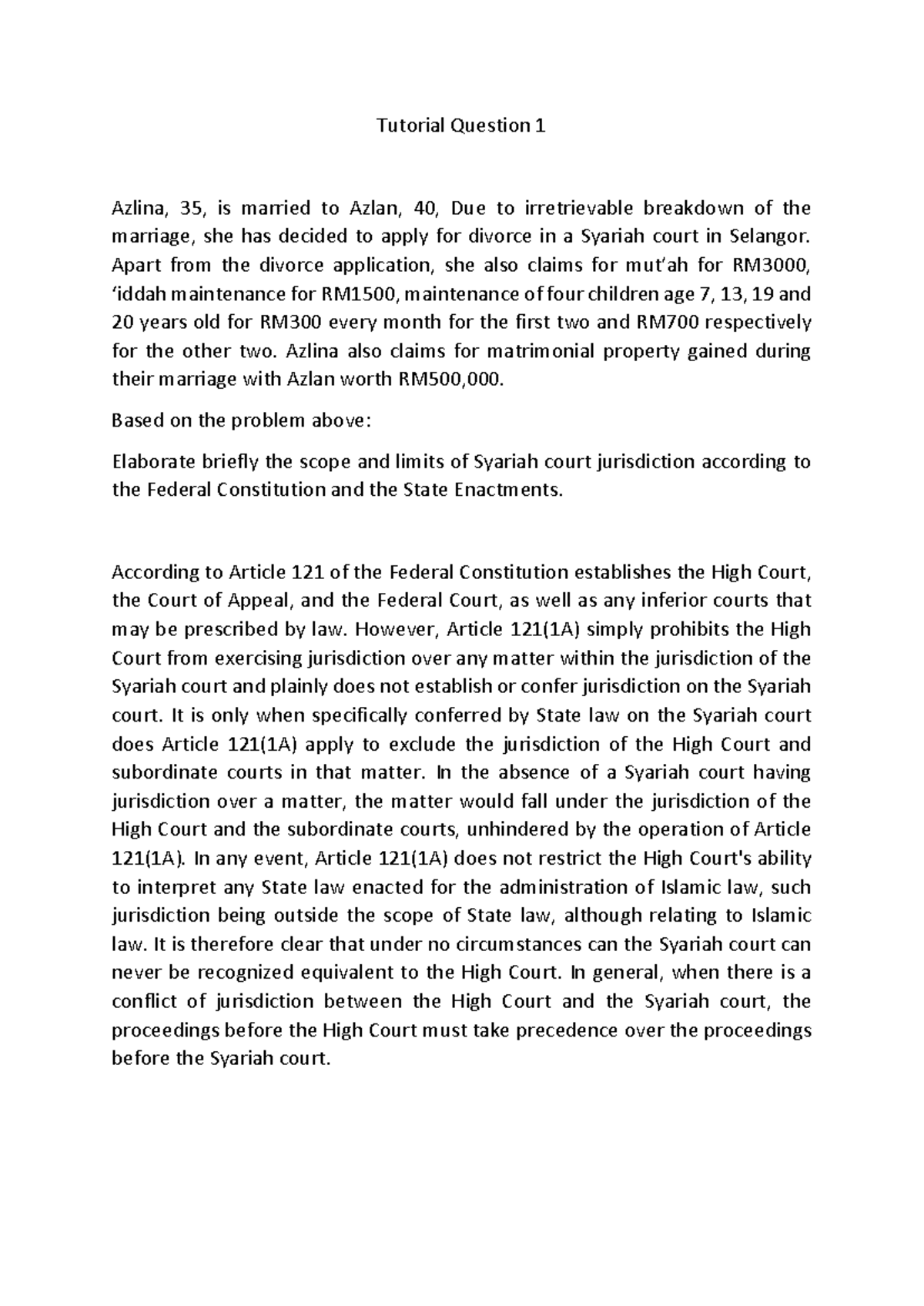 Syariah Court Jurisdiction: Analysis of Azlina's Divorce Case (Tutorial ...