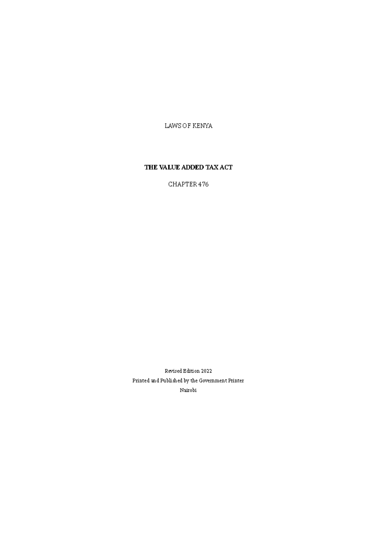 Value Added Tax Act (Cap. 476) - Revised Edition 2022 Overview - Studocu