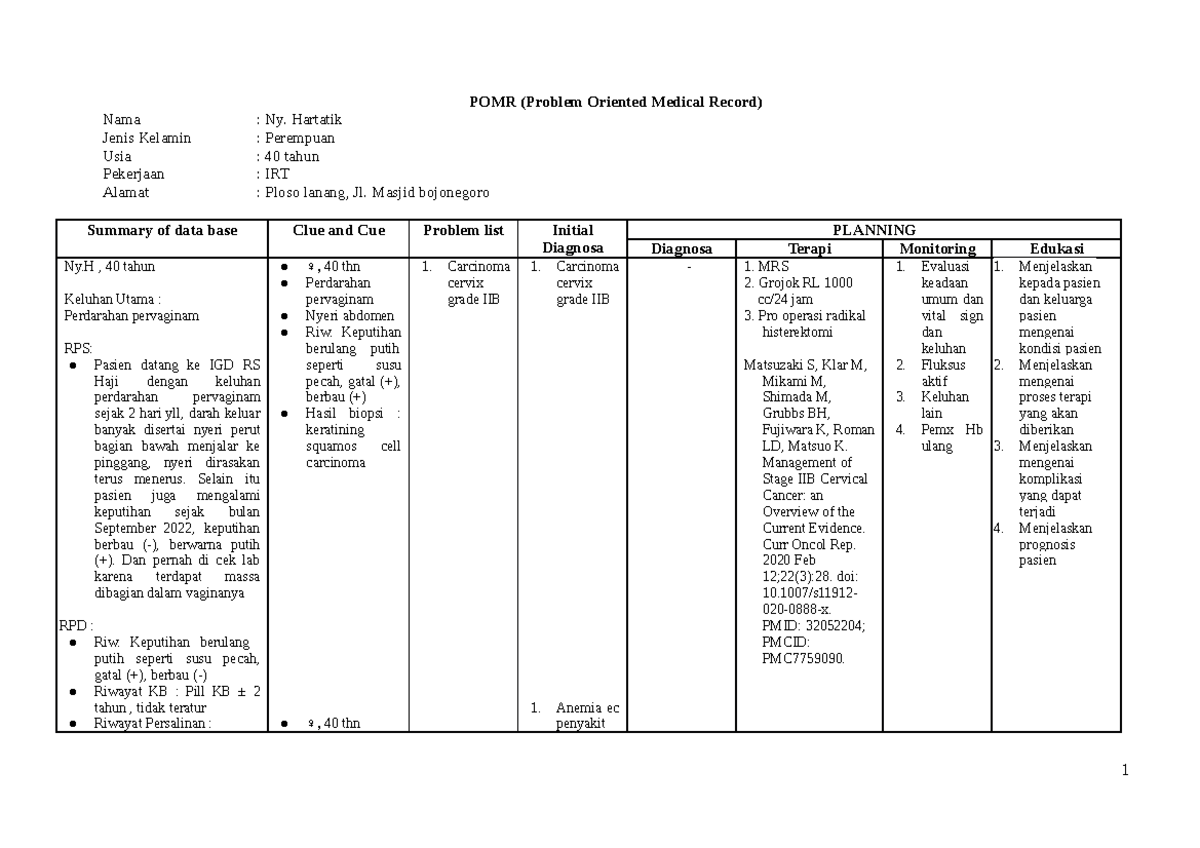 POMR Obgyn (lama) - POMR - POMR (Problem Oriented Medical Record) Nama ...