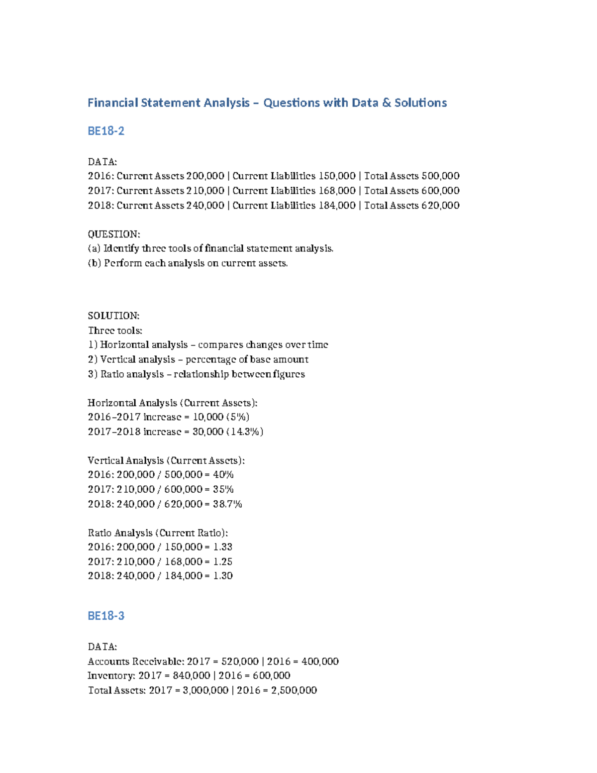 Financial Statement Analysis Questions & Solutions (FIN 101) - Studocu