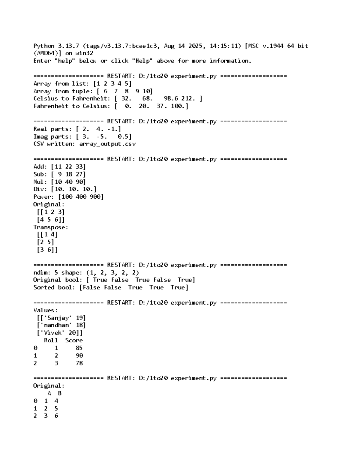 Python 3.13.7 Experiment Outputs and Data Analysis - Studocu