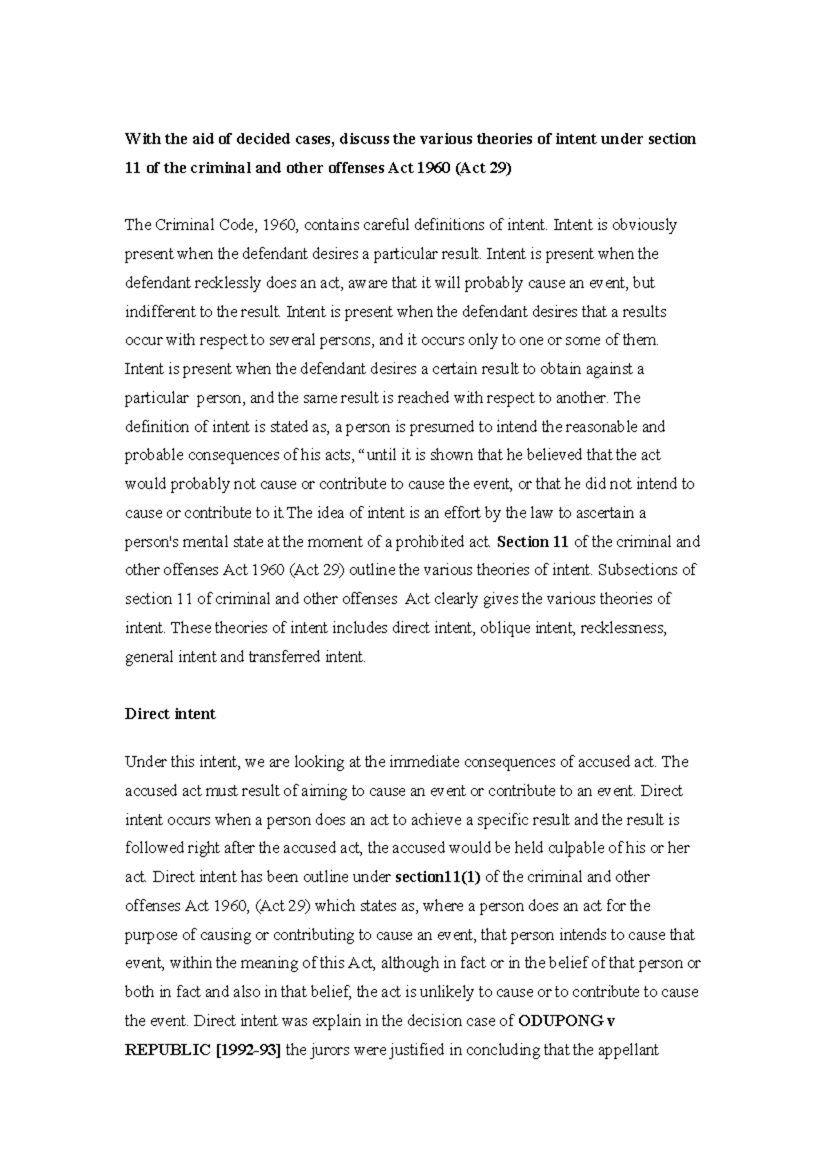 Theories of Intent Under Section 11 of Criminal Offenses Act 1960 (Act ...