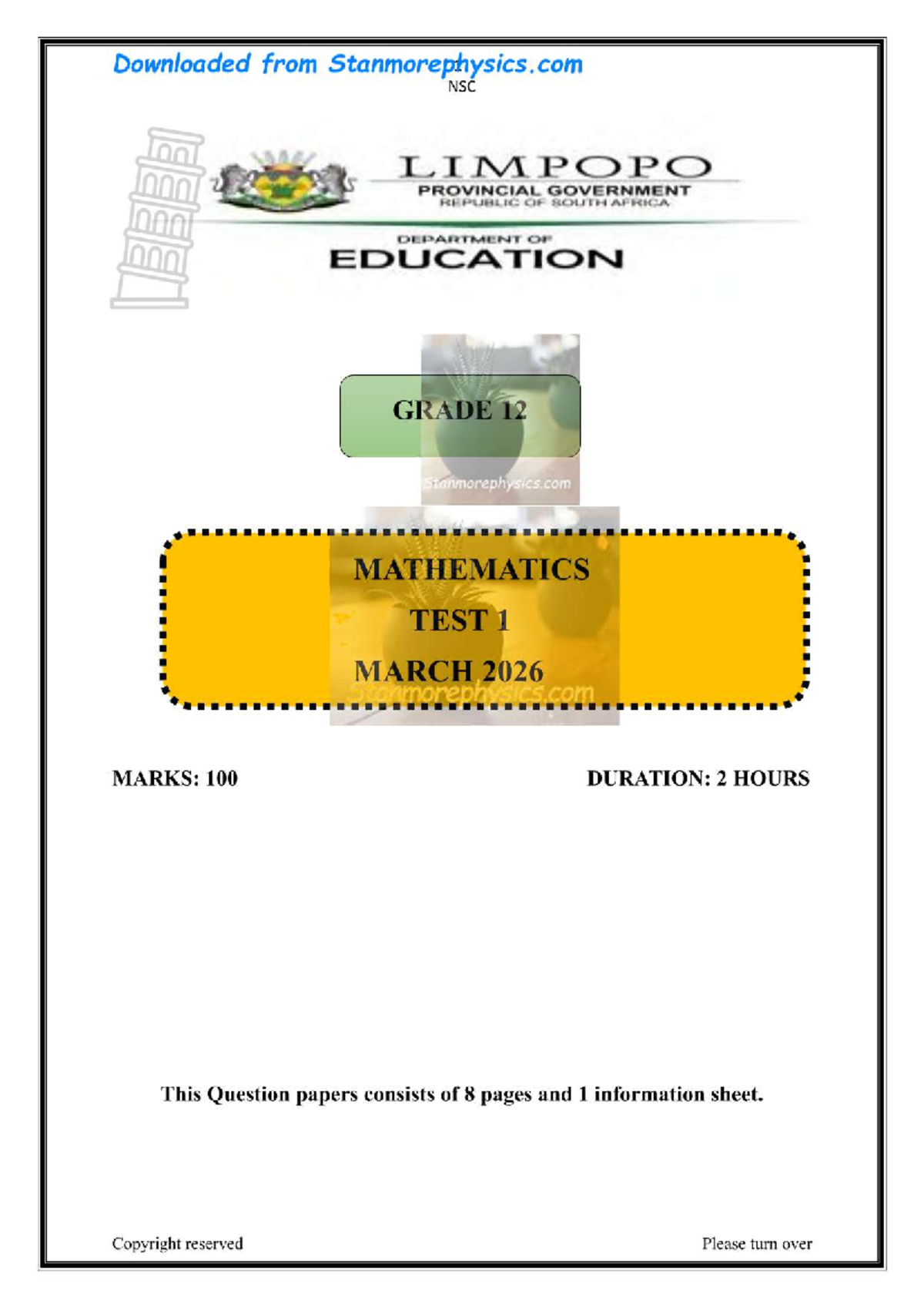 LP Maths Grade 12 March 2026 Question Paper & Memo - Studocu