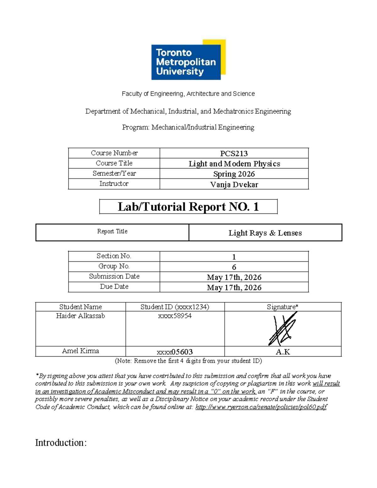 Spring 2026 PCS213 Lab Report: Light Rays & Lenses Analysis - Studocu
