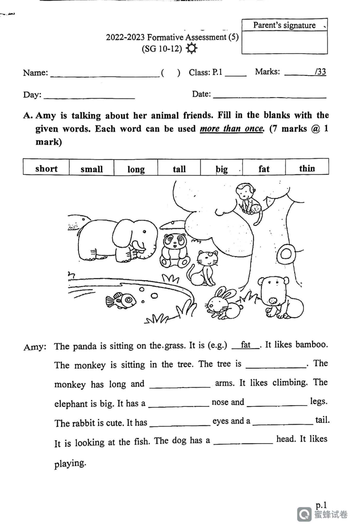 P1 Formative Assessment (5) - Animal Descriptions & Activities - Studocu