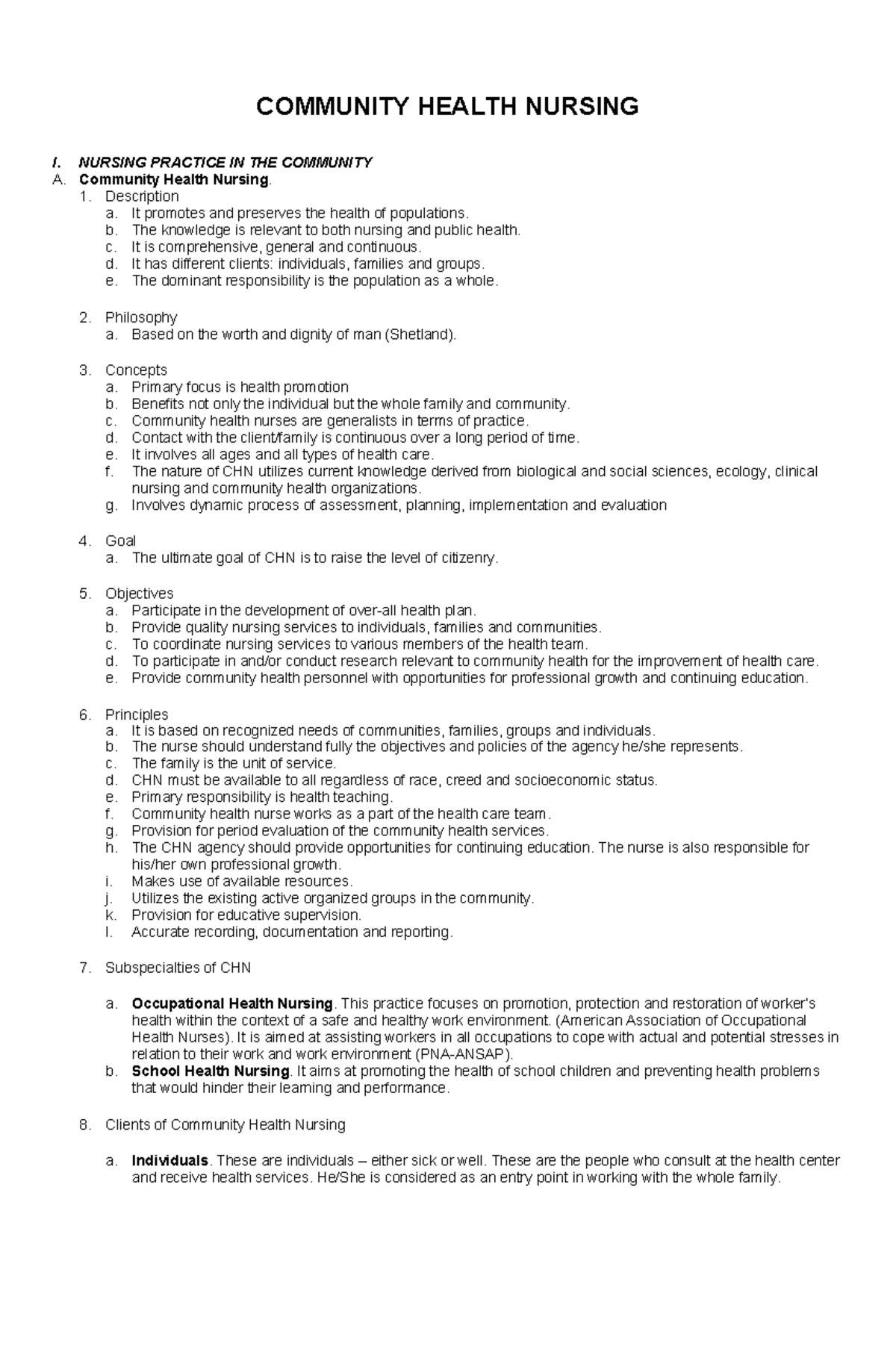 Community Health Nursing (CHN) Lecture Notes: Comprehensive Overview ...
