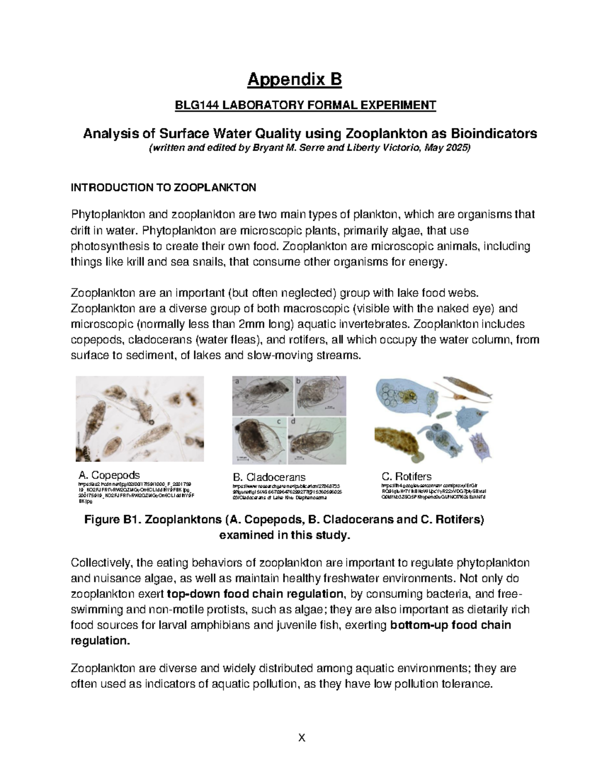 BLG144 LAB: Analyzing Surface Water Quality with Zooplankton ...