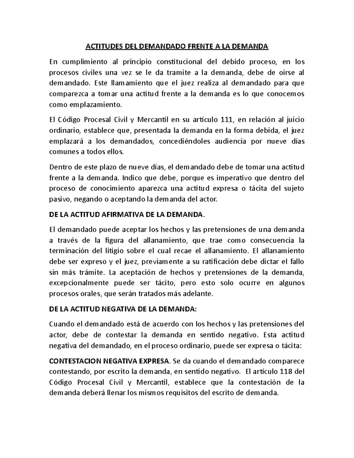 Actitudes el Demandado (Procesal Civil) - ACTITUDES DEL DEMANDADO ...