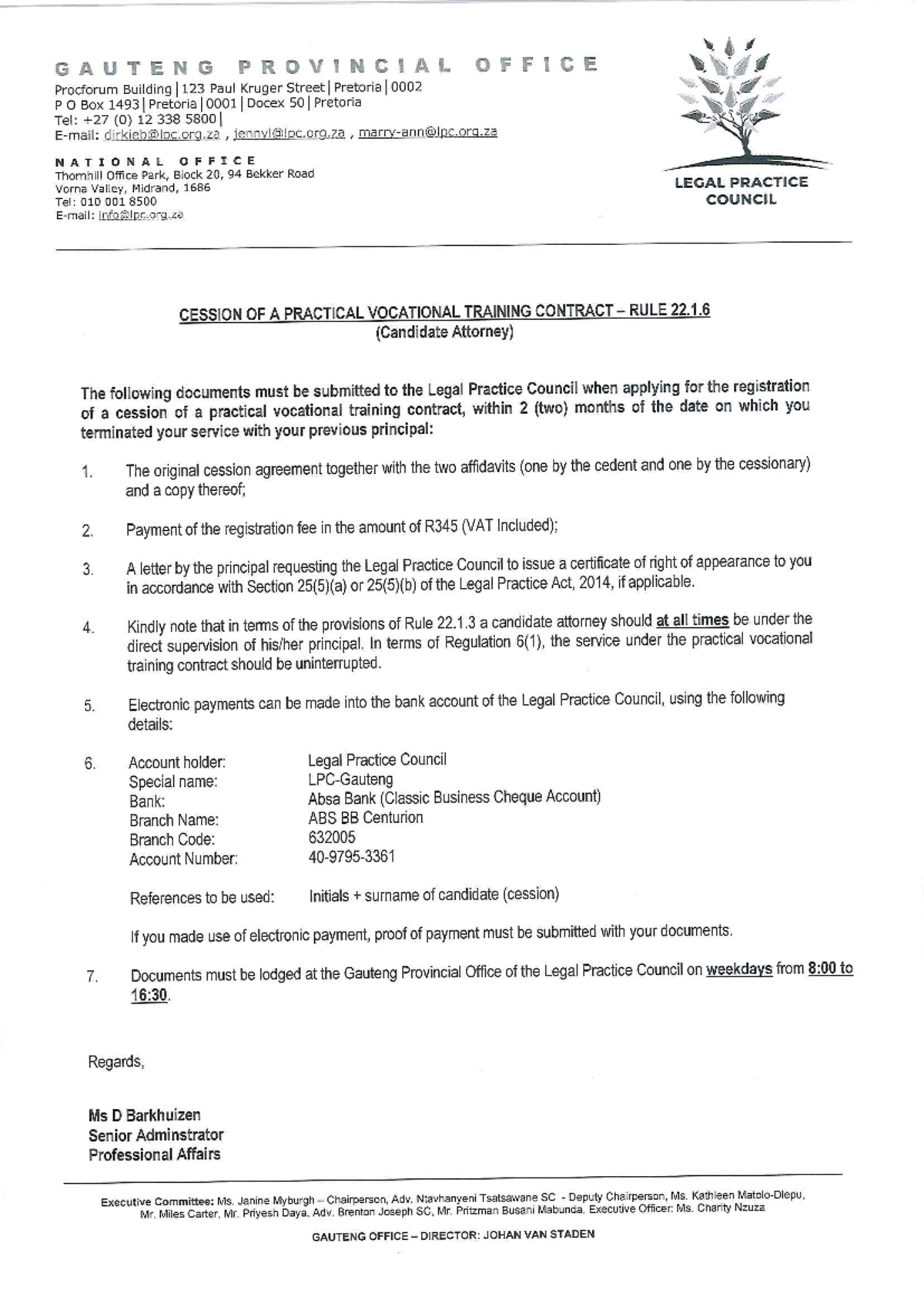 Cession Agreement & Affidavits for Practical Vocational Training ...