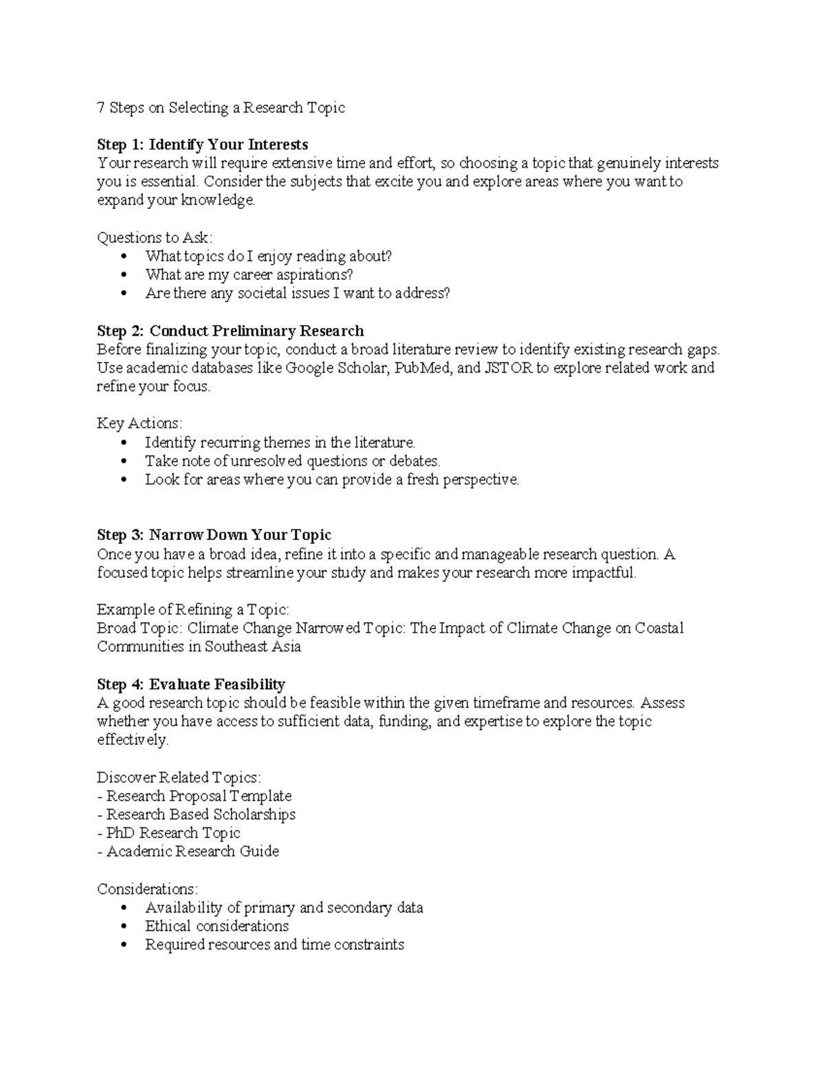 7 Steps to Choose a Research Topic: A Guide for Students - Studocu