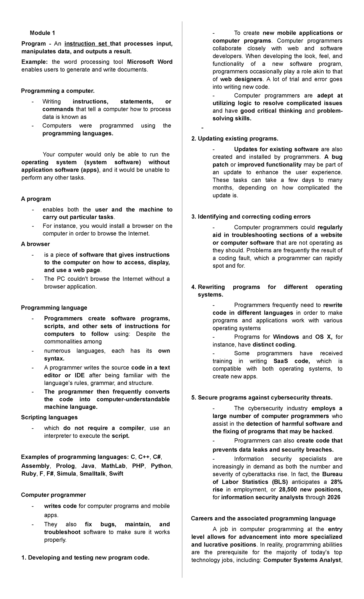 ITE 260 P1: Comprehensive Review of Computer Programming Concepts - Studocu