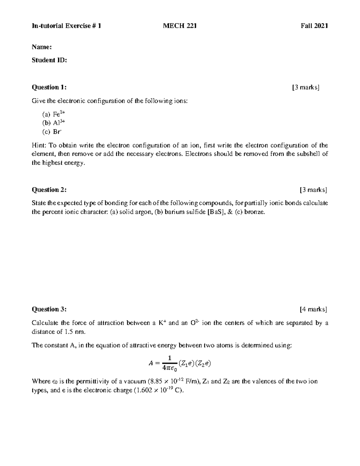 MECH 221: In-Tutorial Exercise #1 Overview for Fall 2021 - Studocu