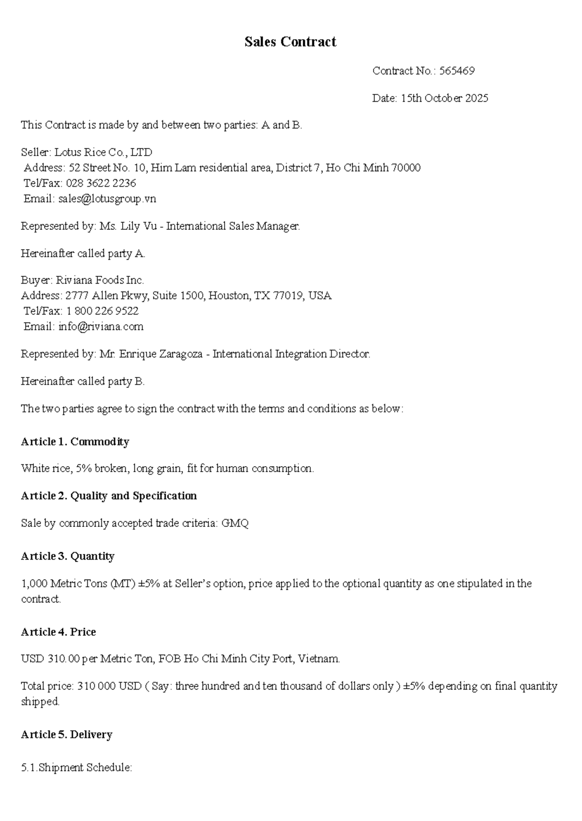 Draft Sales Contract - NVNT - No. 565469, Dated 15th Oct 2025 - Studocu