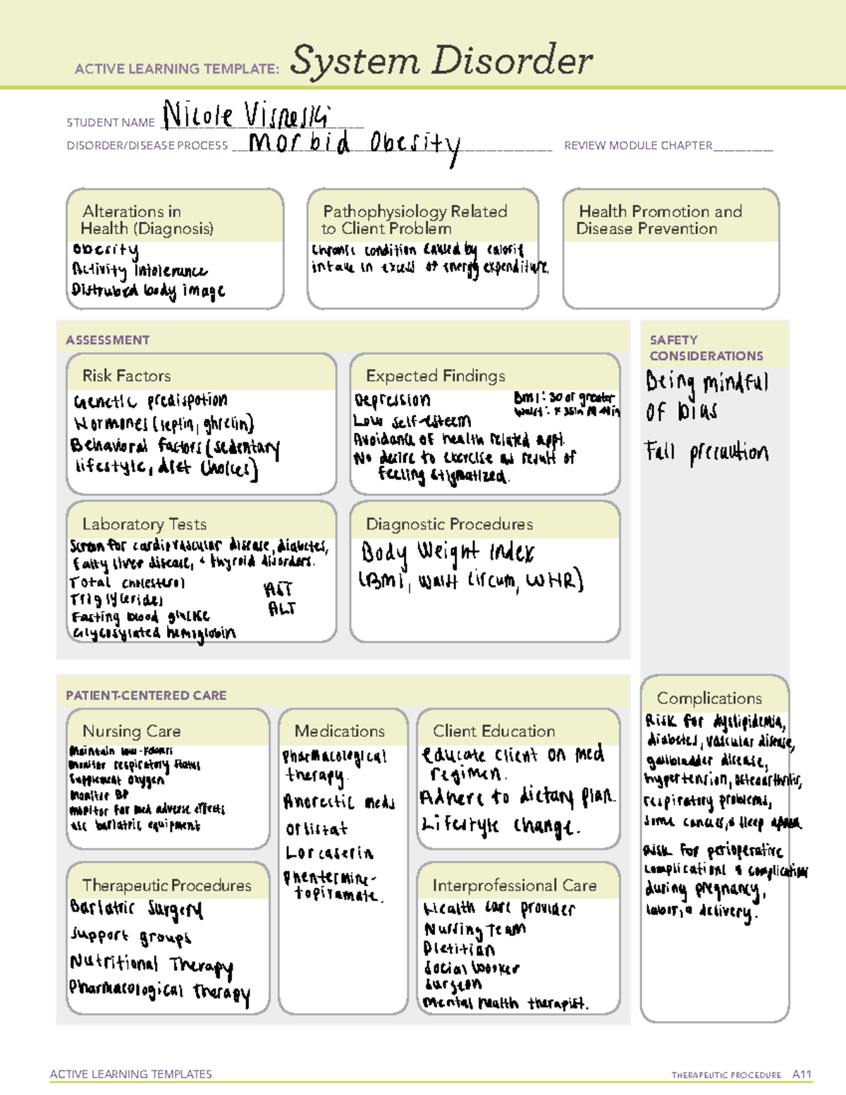 ATI Morbid Obesity - ACTIVE LEARNING TEMPLATES THERAPEUTIC PROCEDURE A ...