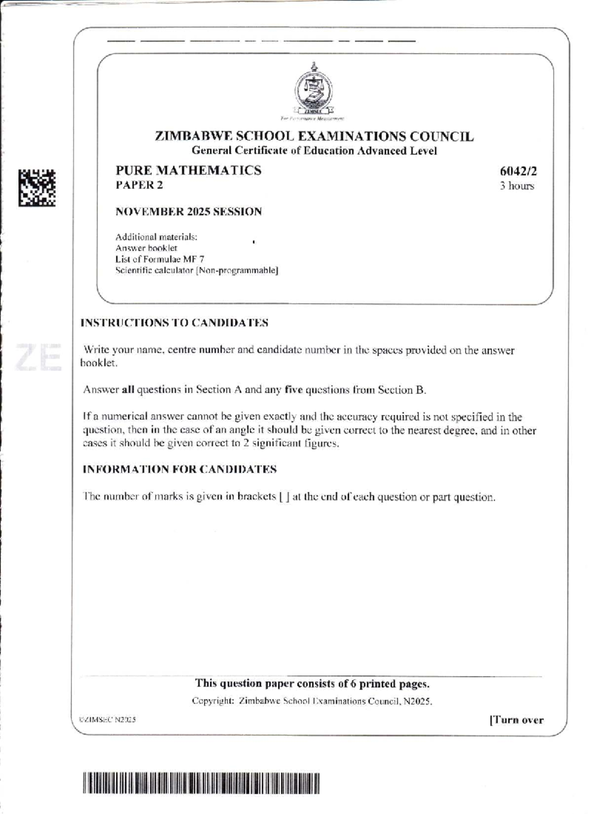 ZIMSEC 2025 A Level Pure Mathematics Paper 2 Exam Guide - Studocu