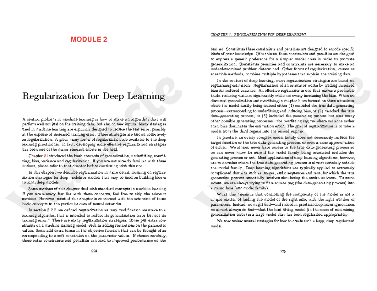CHAPTER 7: REGULARIZATION FOR DEEP LEARNING (DL2) Notes - Studocu