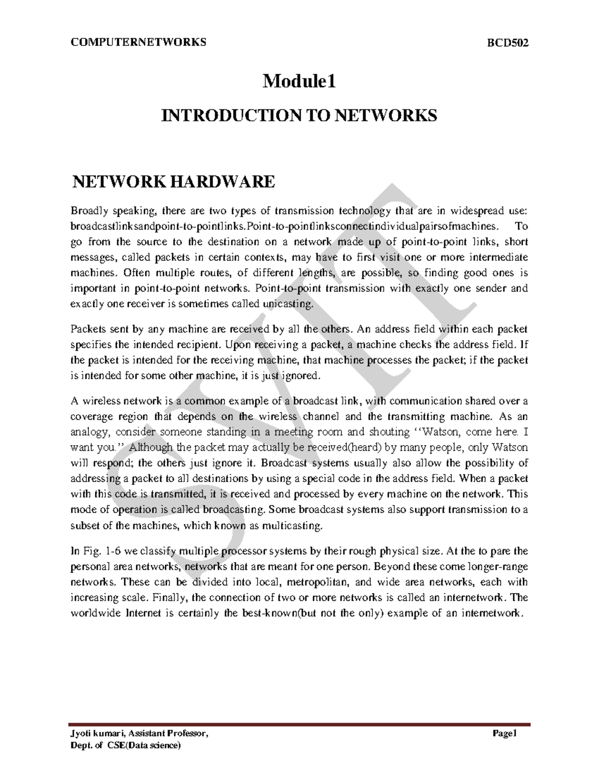 COMPUTERNETWORKS BCD502 Module 1: Introduction to Network Hardware ...