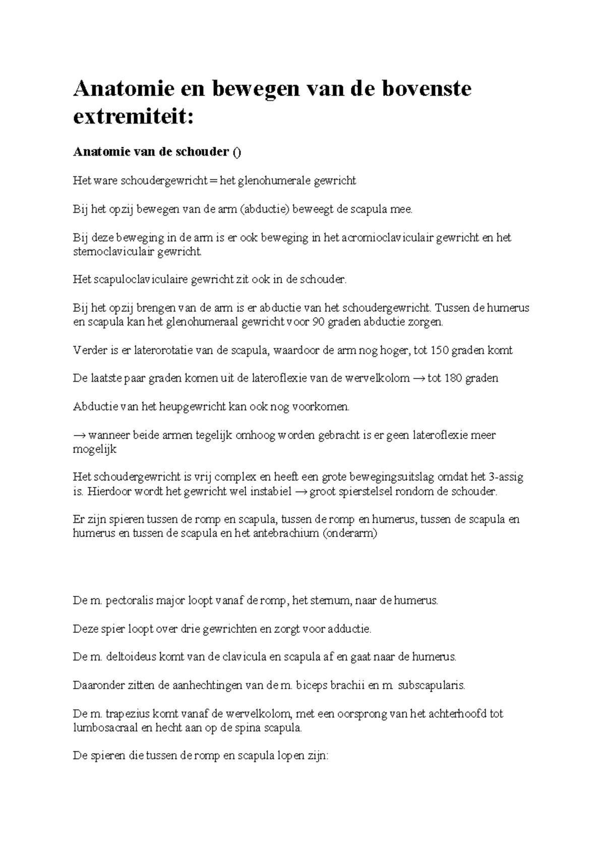 Anatomie en Beweging van de Bovenste Extremiteit: Schoudergewricht ...
