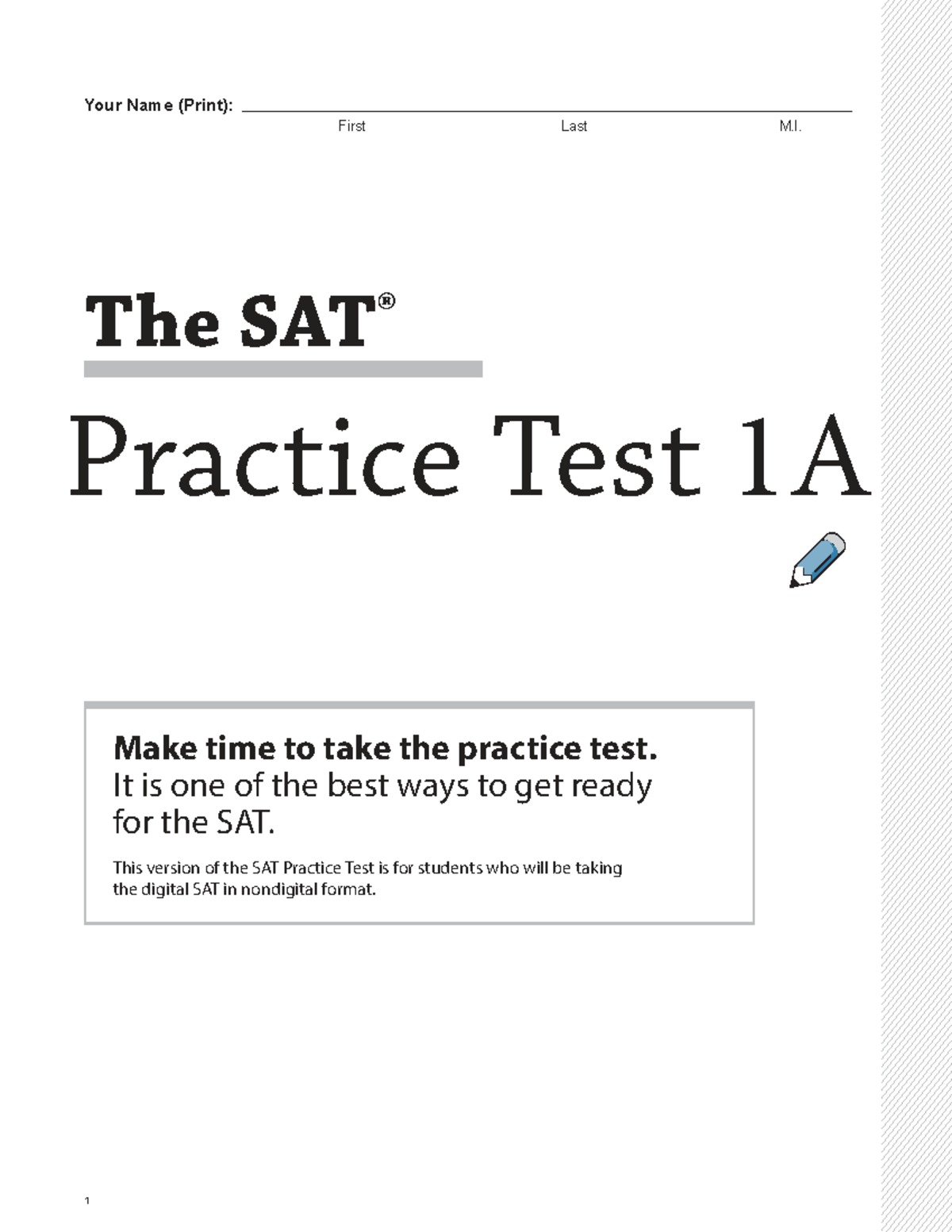 SAT Practice Test 1A - Comprehensive Review and Strategies - Studocu