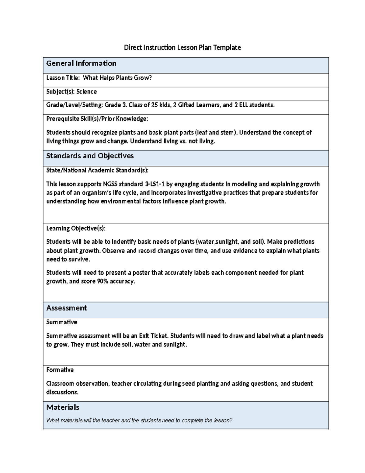 D672 Final Exam Lesson Plan: What Helps Plants Grow? - Studocu