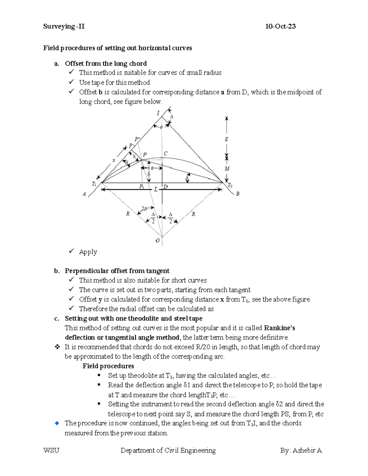 Highway Engineering I: Setting Out Horizontal Curves Essentials - Studocu