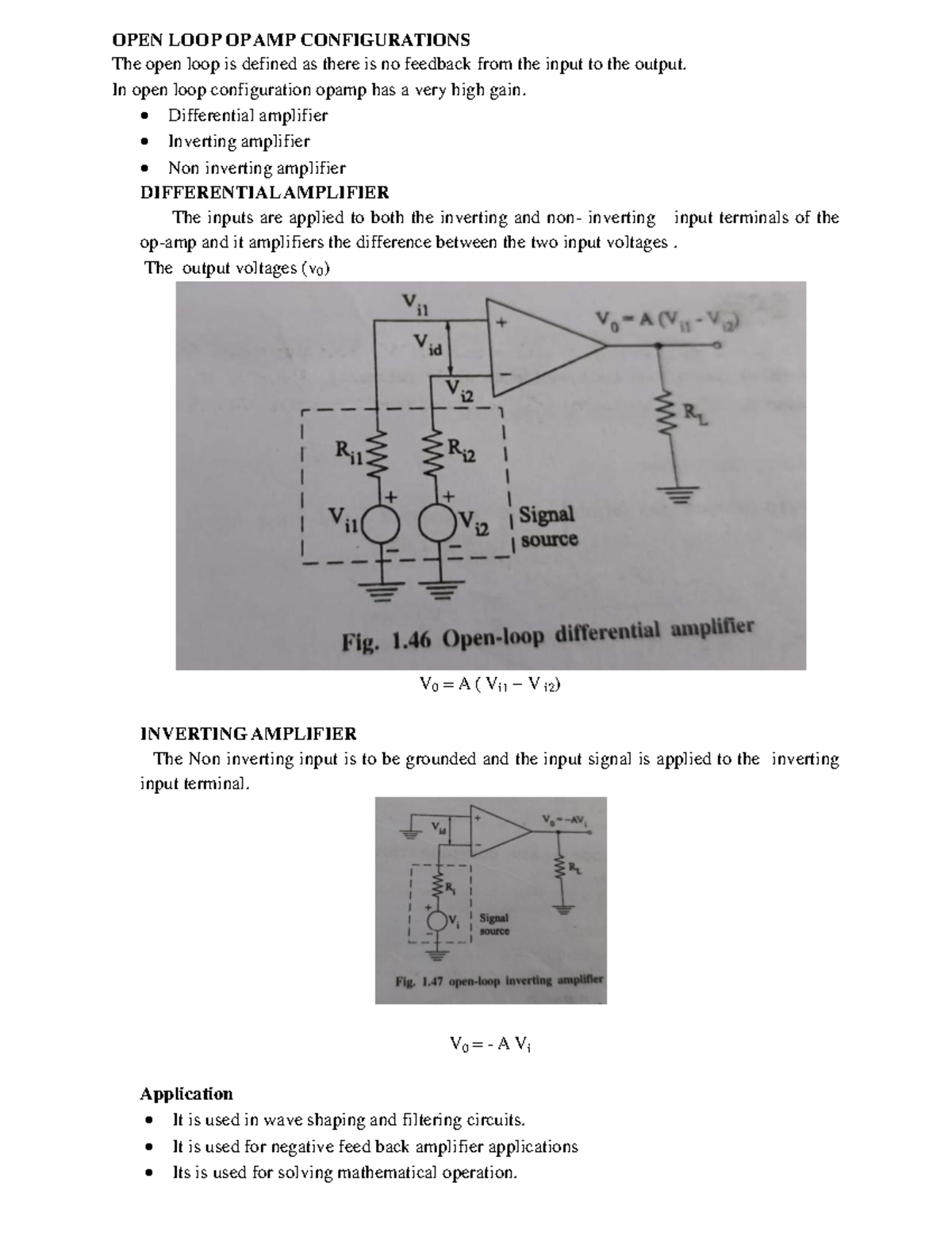 OPEN LOOP OP AMP CONFIGURATIONS: Key Concepts and Applications - Studocu