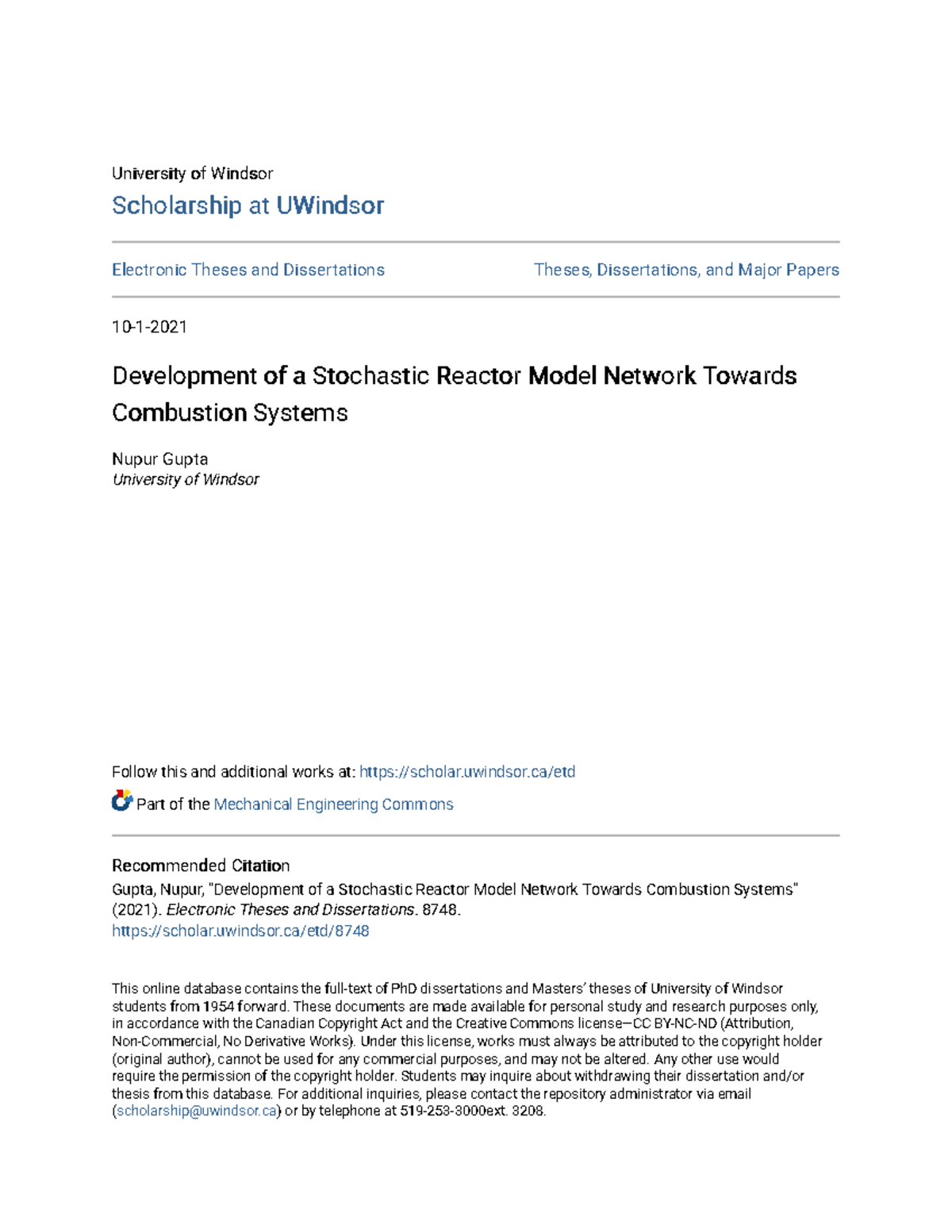Development of a Stochastic Reactor Model Network for Combustion ...