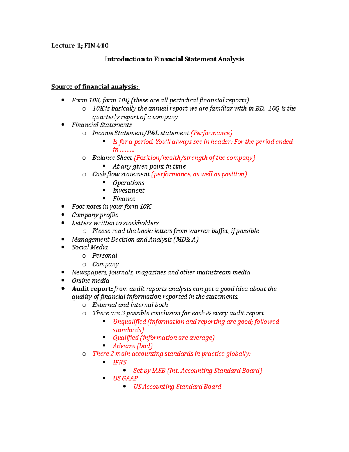 Lecture 1 - Introduction to Financial Statement Analysis (FIN 410 ...