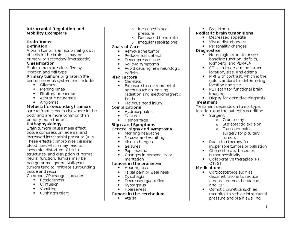 Intracranial Regulation and Mobility: Brain Tumors and Related ...