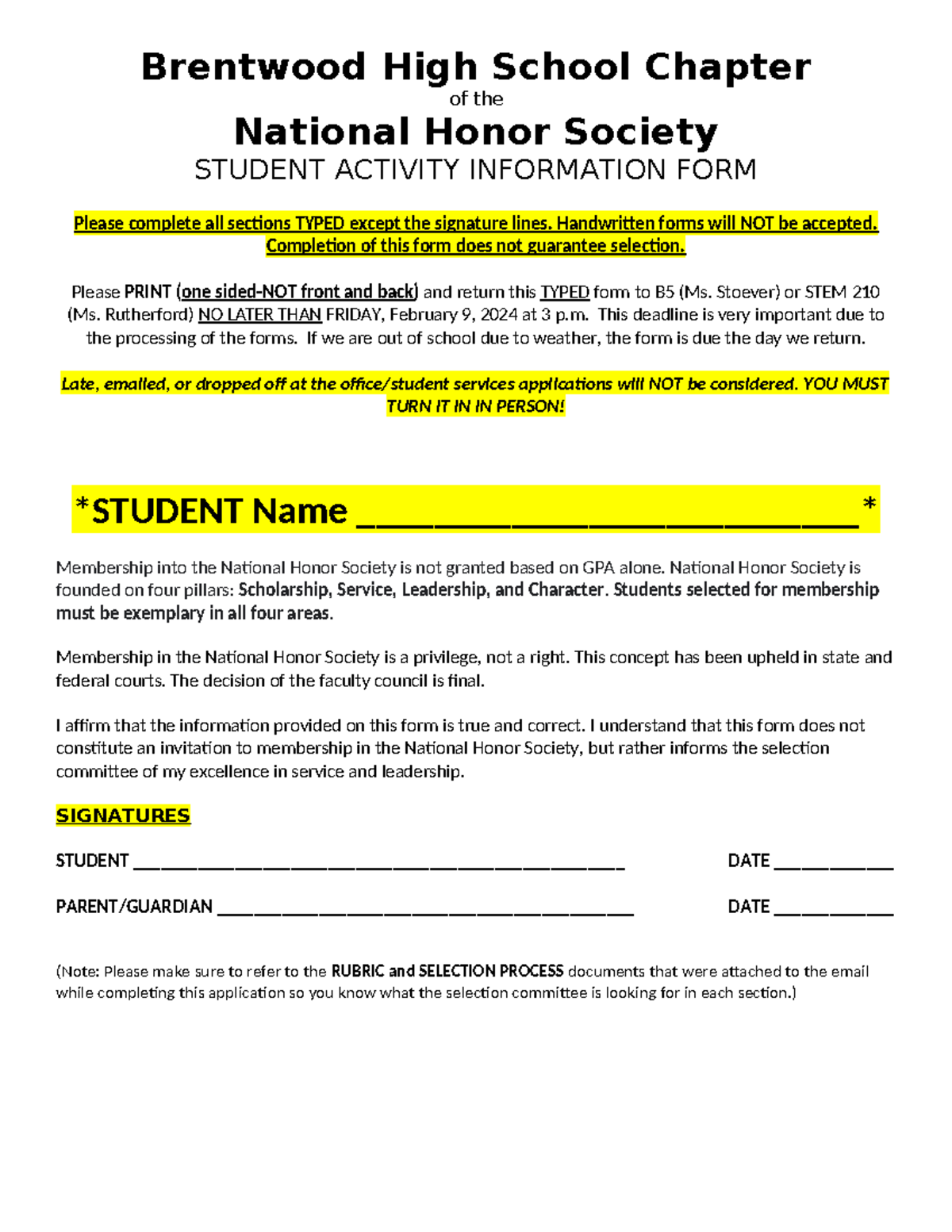 NHS Application 2024: Student Activity Info Form - Studocu