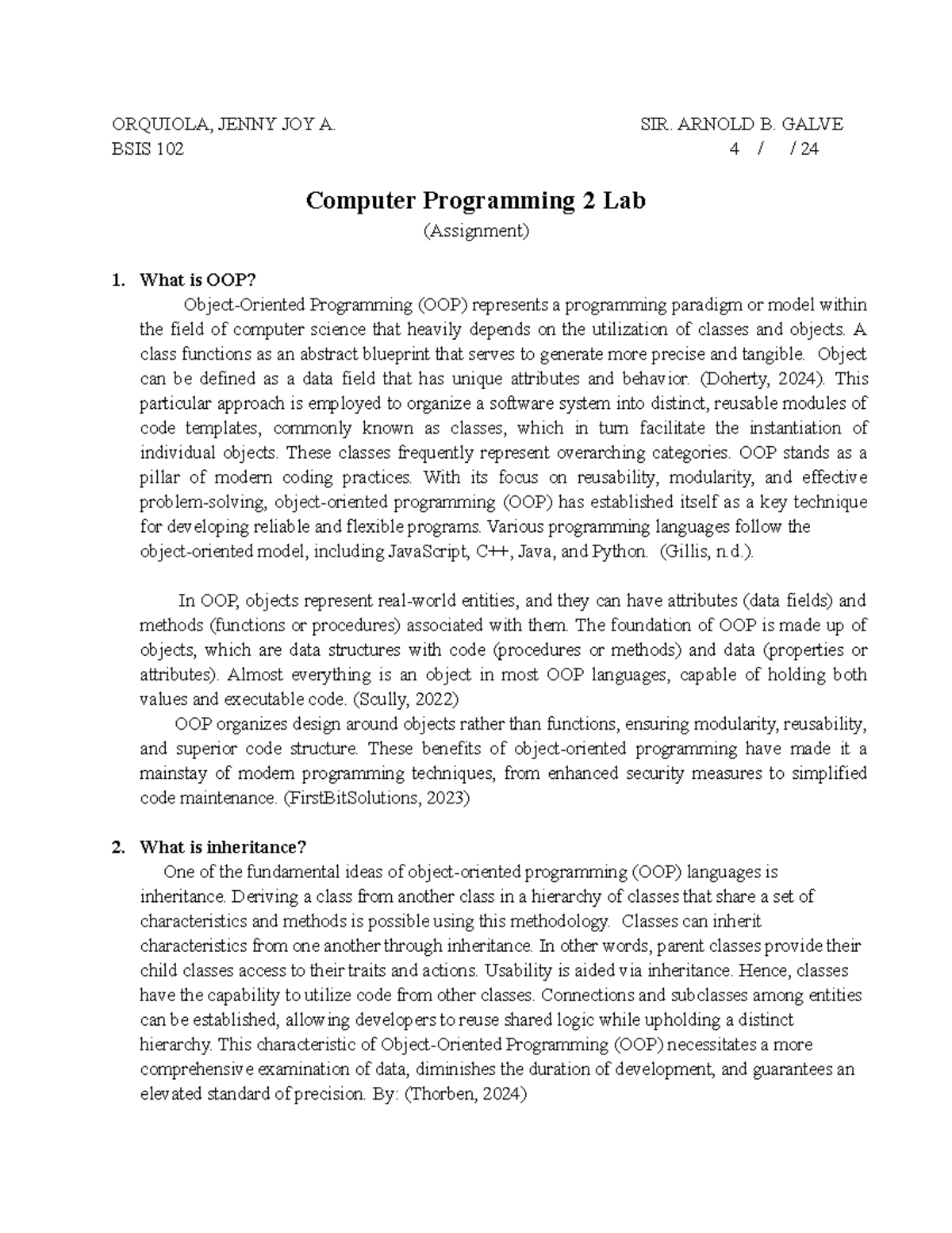 Com Prog A 1 OOP - notes - ORQUIOLA, JENNY JOY A. SIR. ARNOLD B. GALVE ...
