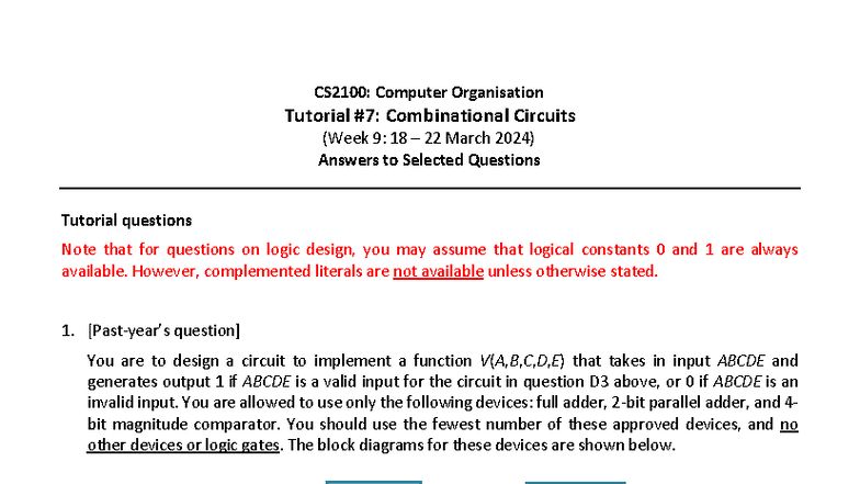 CS2100: Computer Organisation Tutorial Week 9 Selected Answers - Studocu